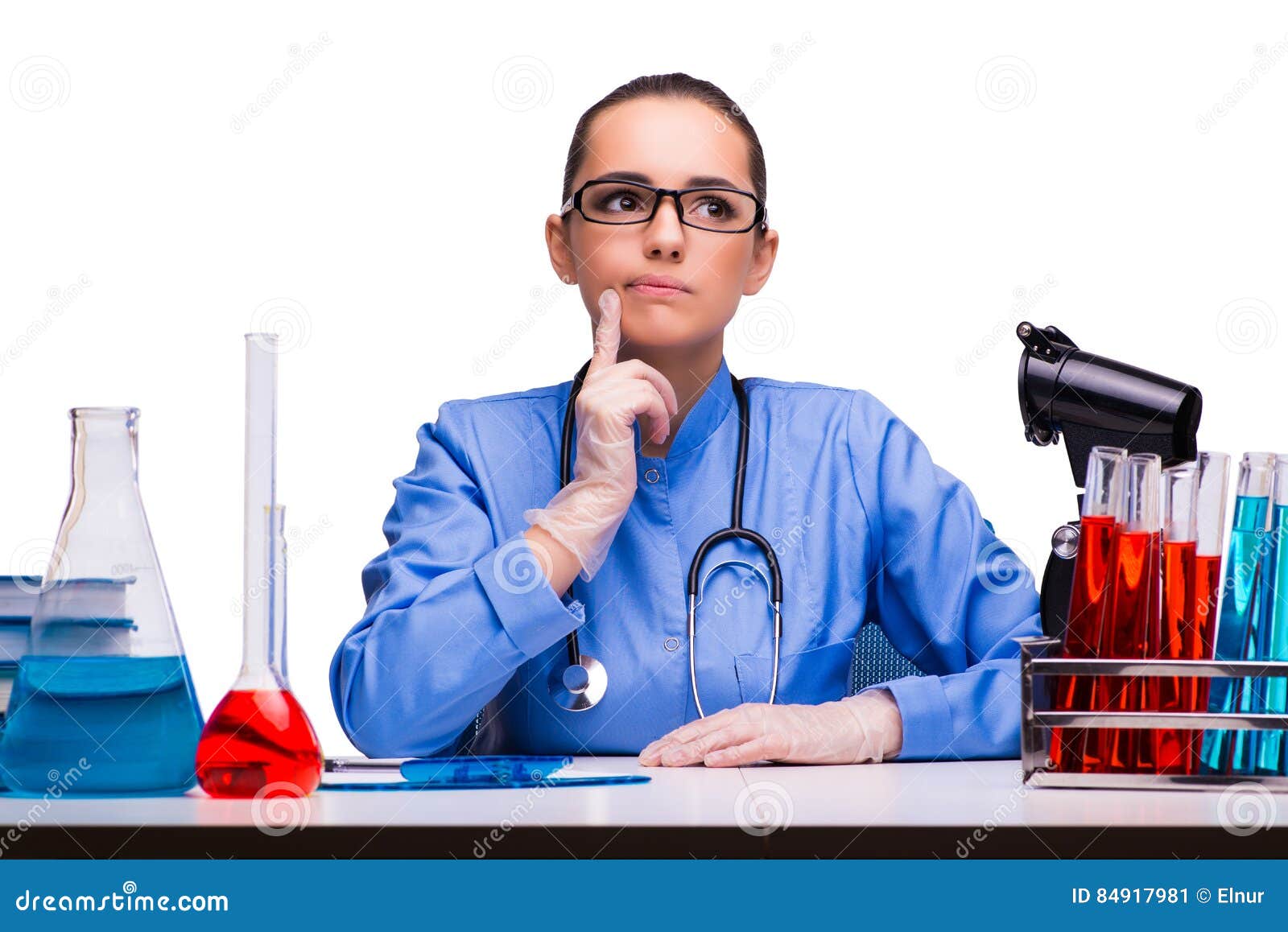 The Young Female Doctor in Lab Isolated on White Stock Image - Image of ...