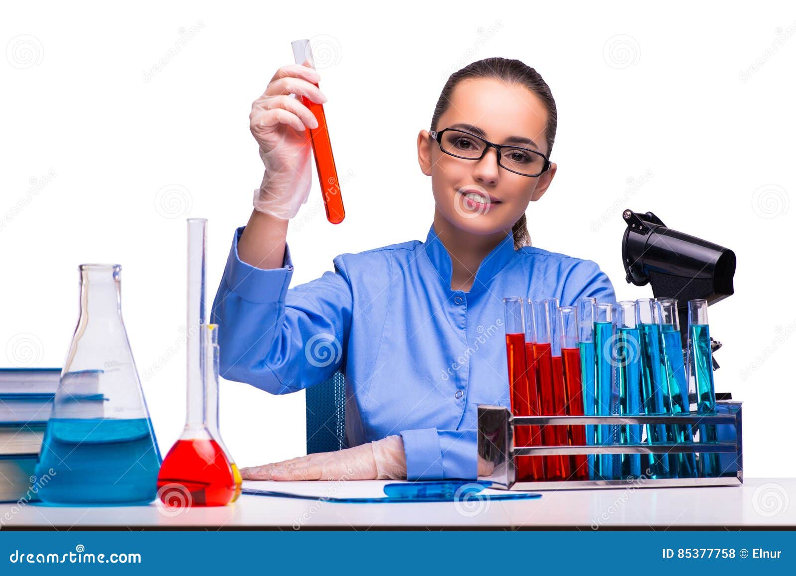The Young Female Doctor in Lab Isolated on White Stock Photo - Image of ...