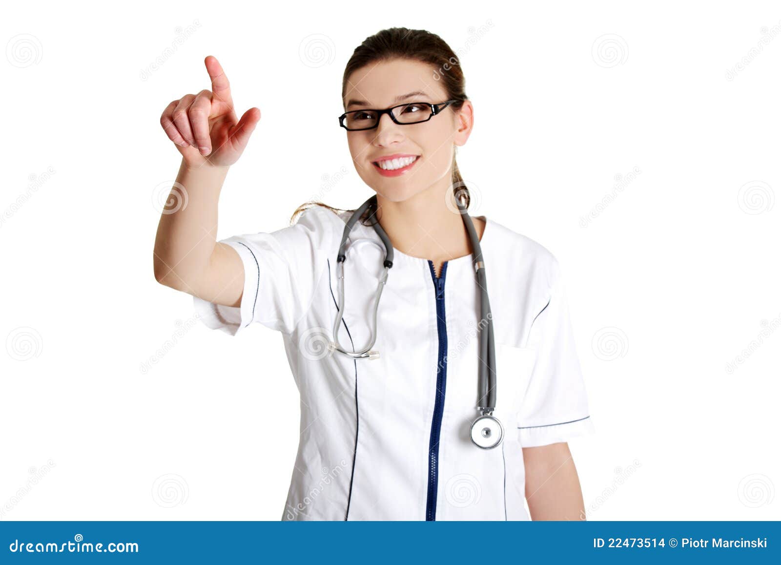 Young Female Doctor Pointing Something Stock Photo - Image of ...