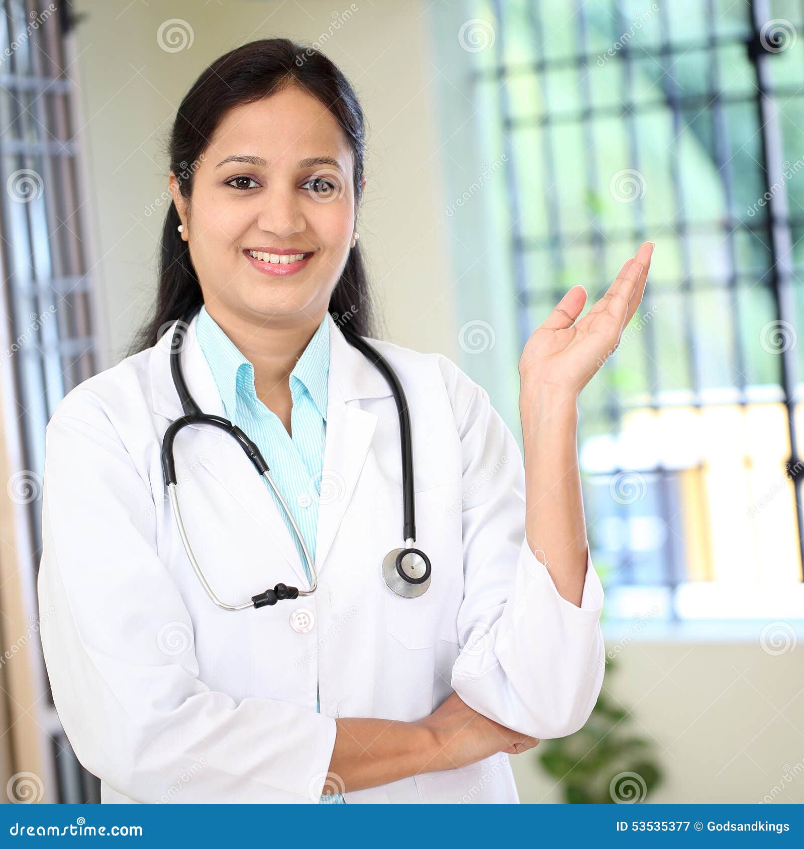 Young Female Doctor Presenting Copy Space Stock Image - Image of copy ...