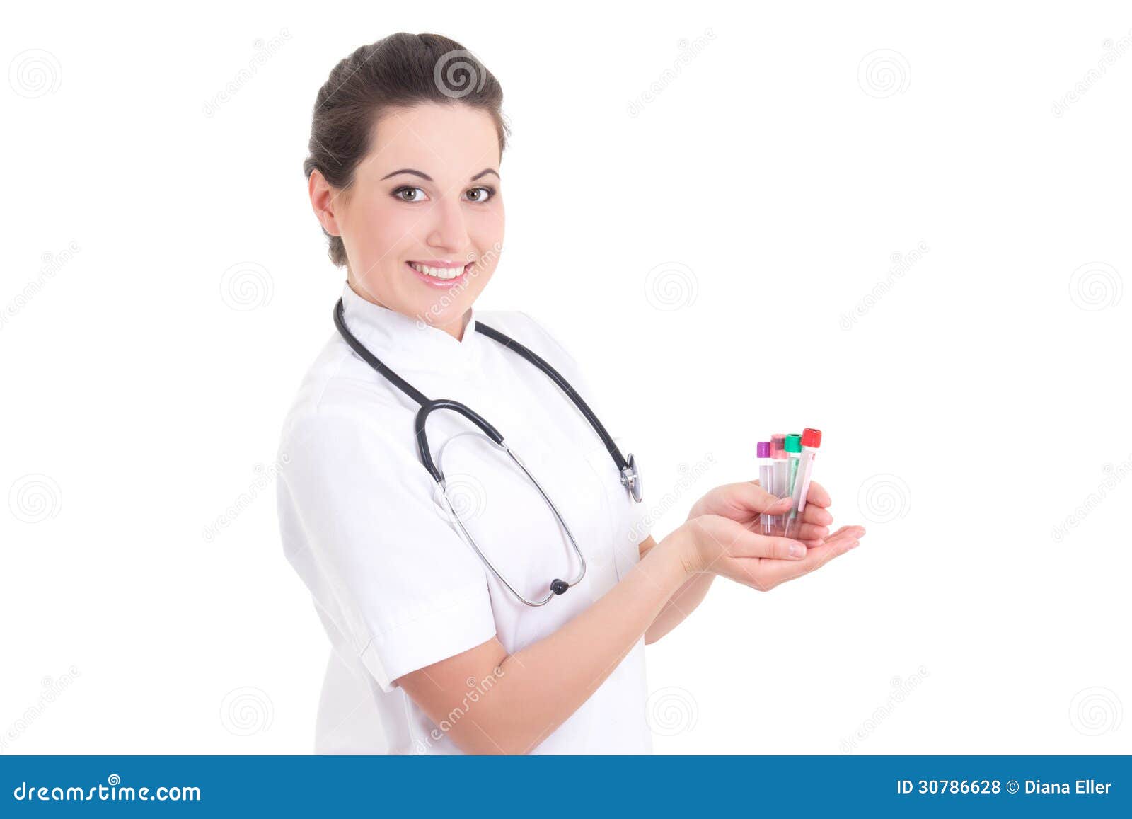 Young Female Doctor with Test-tubes Stock Photo - Image of caucasian ...