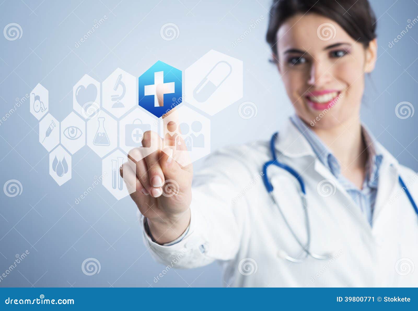 Young Female Doctor Using Touch Screen Interface. Stock Image - Image ...