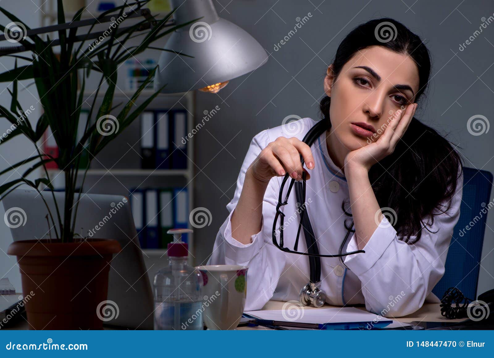 The Young Female Doctor Working at Night Shift Stock Photo - Image of ...