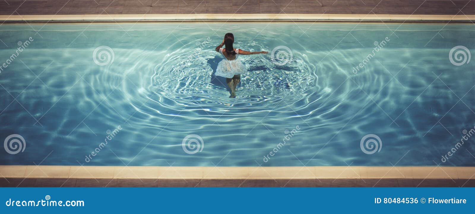 Young Female in Dress in the Pool Stock Photo - Image of blue, young ...