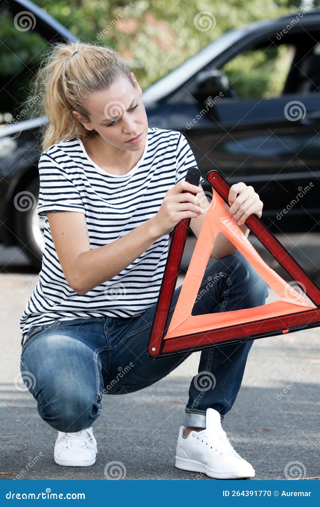 Young Female Driver Making Safety Triangle Stock Photo - Image of woman ...