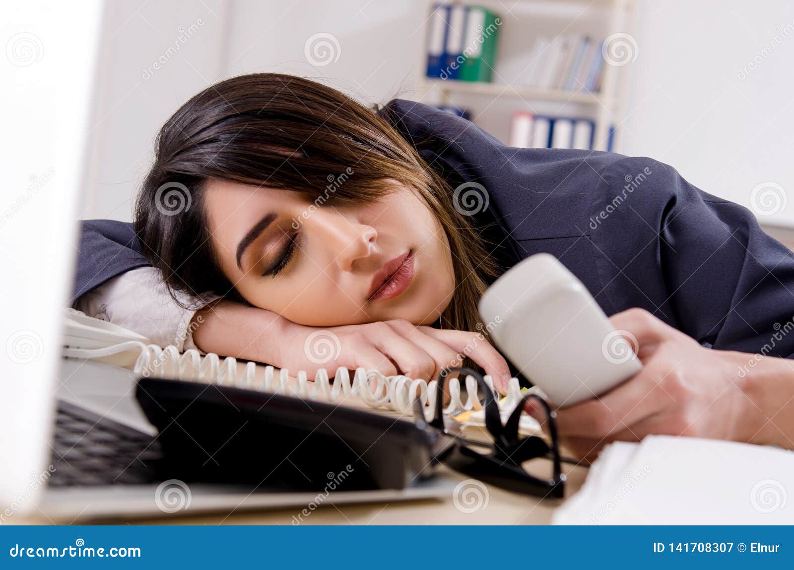 The Young Female Employee Sleeping in the Office Stock Image - Image of ...