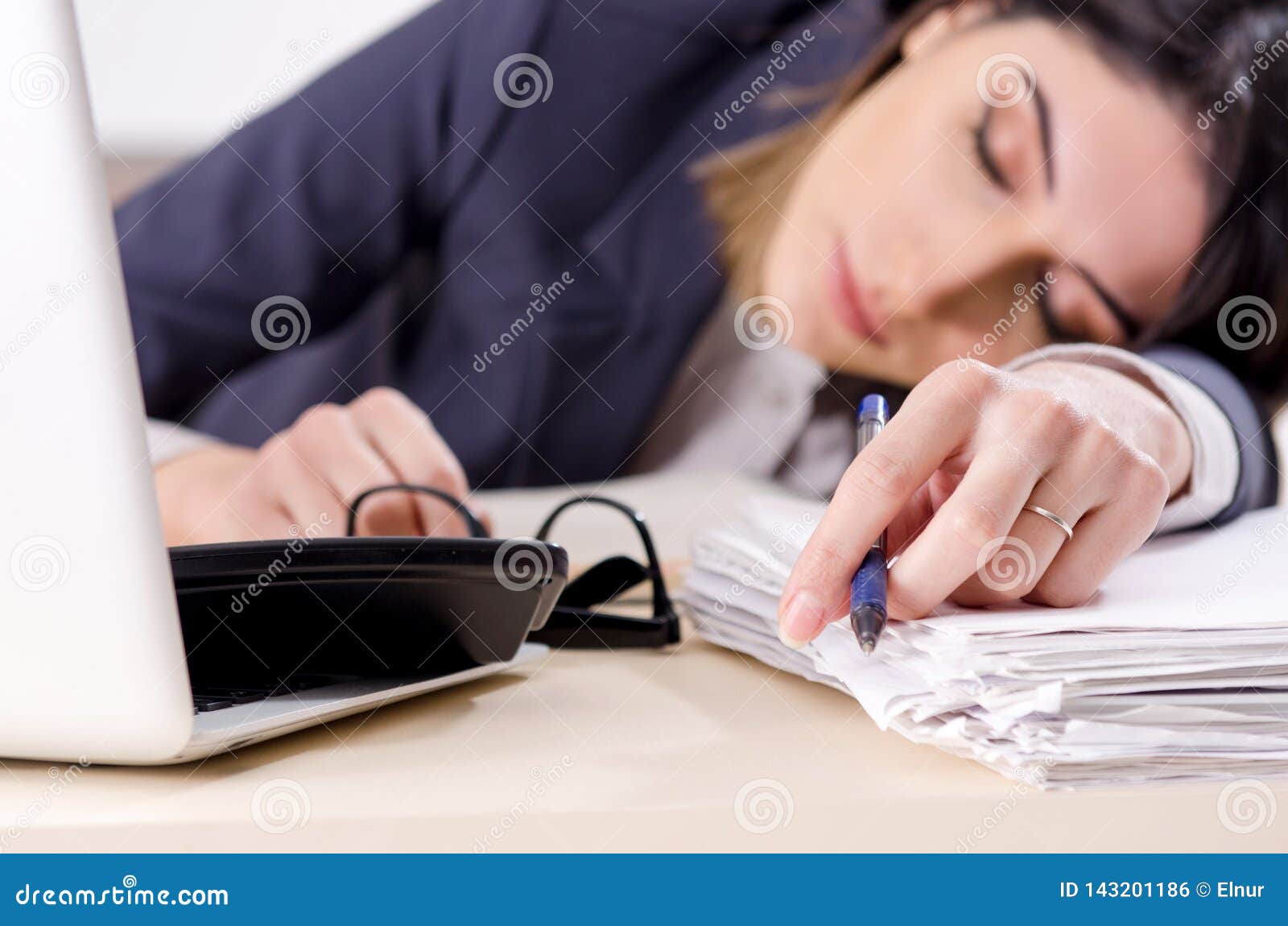 The Young Female Employee Sleeping in the Office Stock Photo - Image of ...