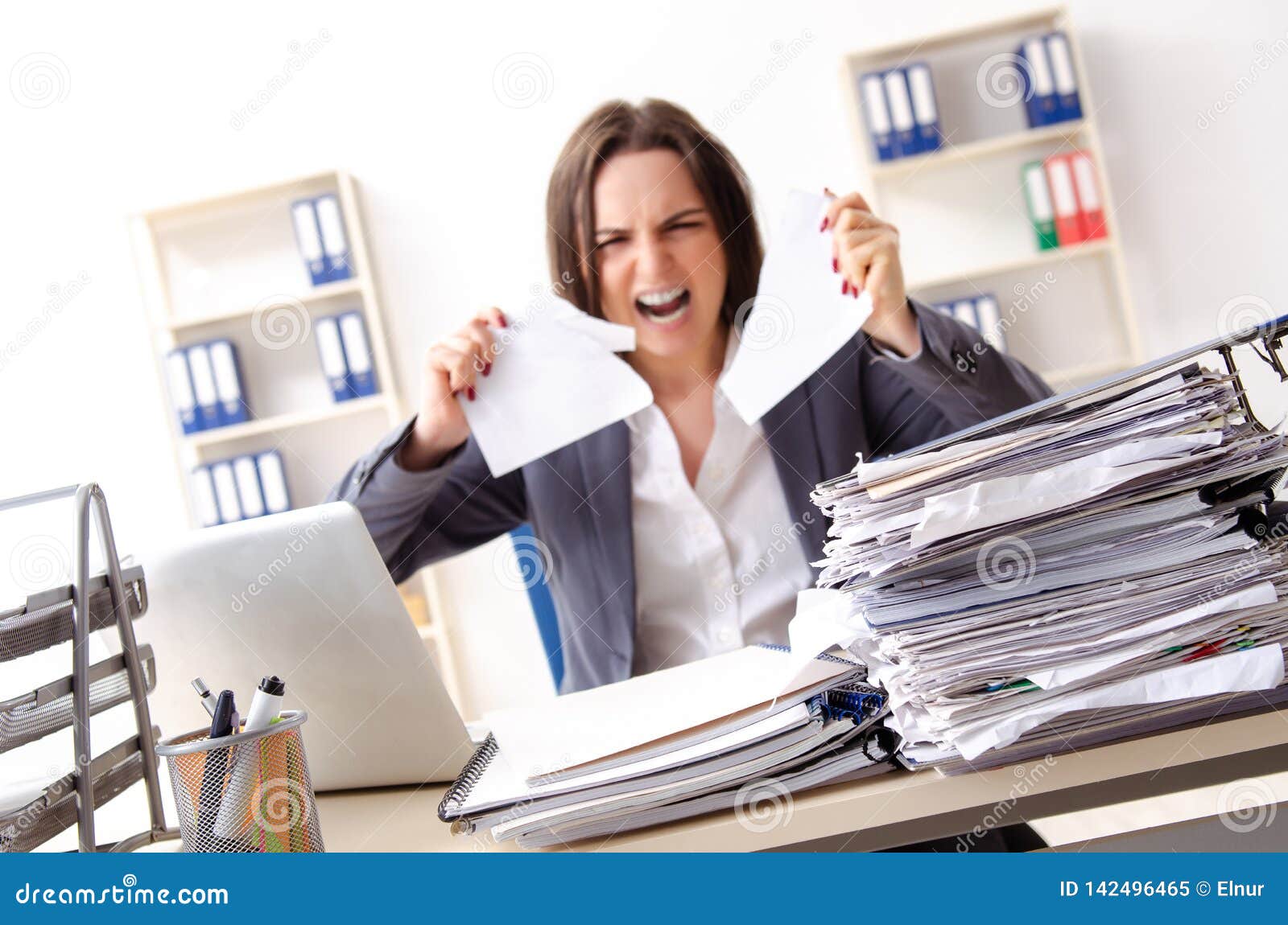 The Young Female Employee Unhappy with Excessive Work Stock Image ...