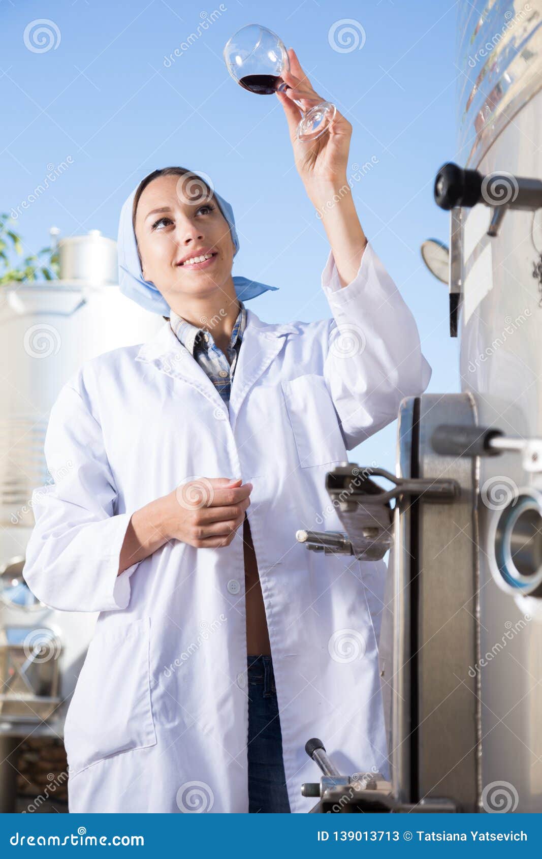 Female Employee in White Robe Posing at Winery Stock Image - Image of ...