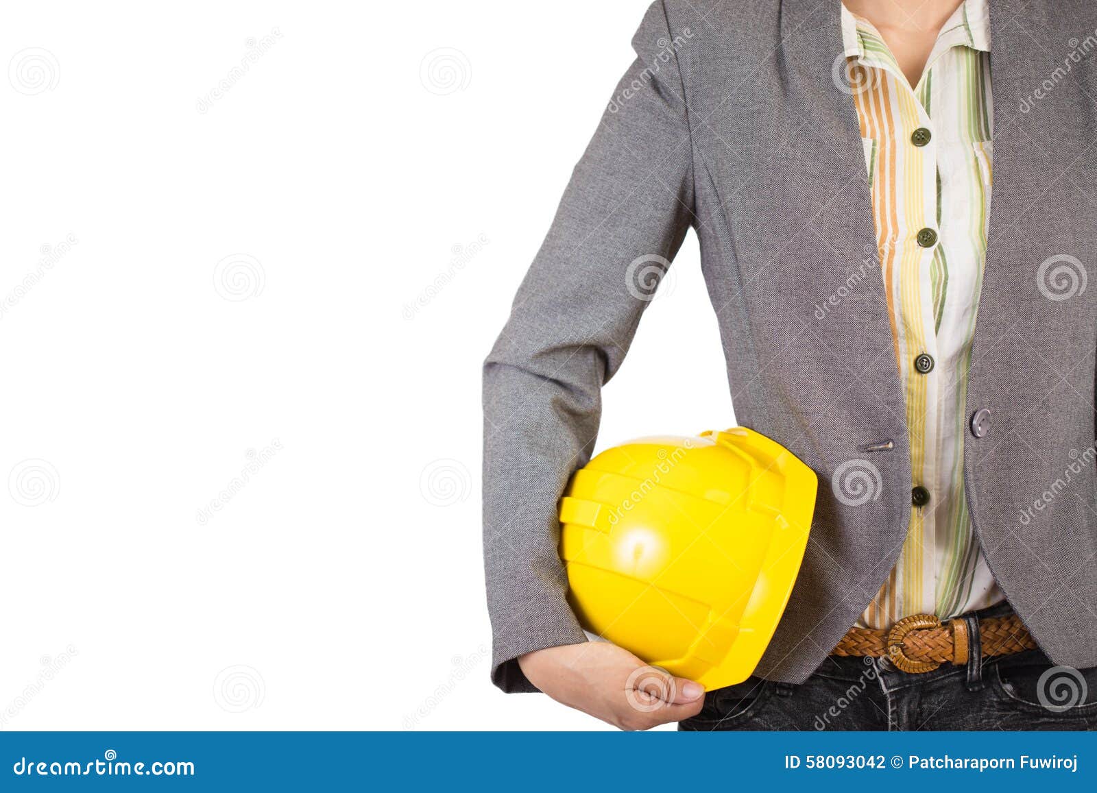 Young Female Engineer with Isolated on White Background Stock Photo ...