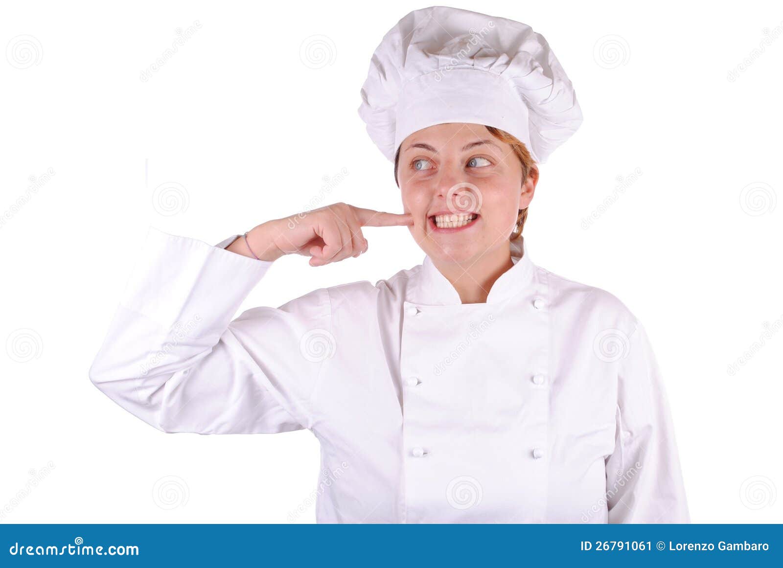 Young Female Executive Chef Point Her Cheek Stock Image - Image of food ...