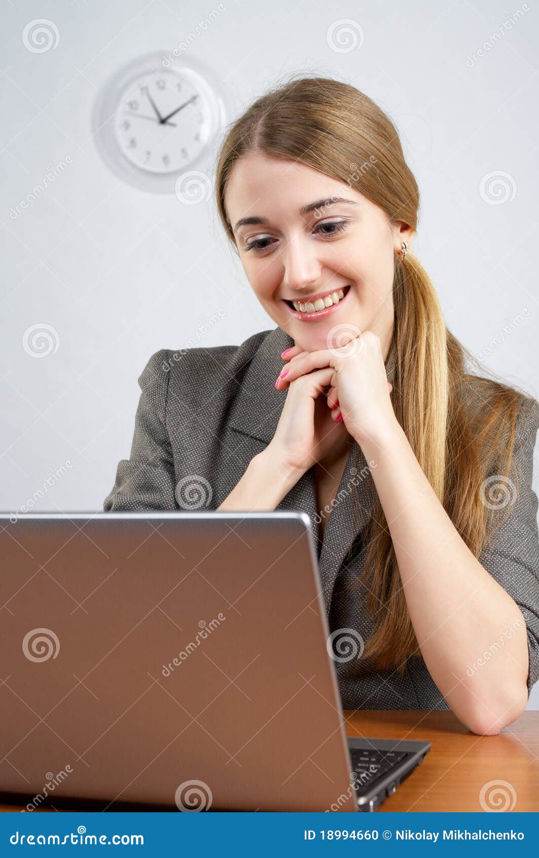 Young Female Executive Working on Laptop Stock Photo - Image of smile ...
