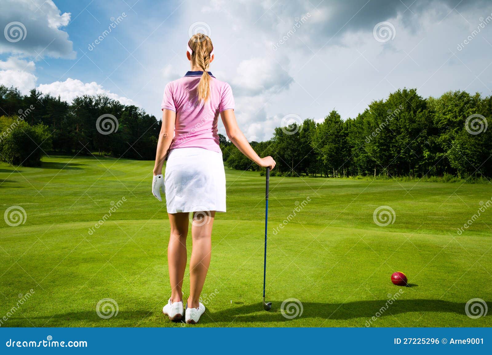 Young Female Golf Player on Course Stock Photo - Image of playing ...