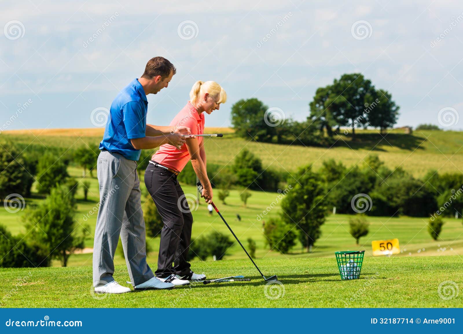 Young Female Golf Player on Course Stock Photo - Image of active ...