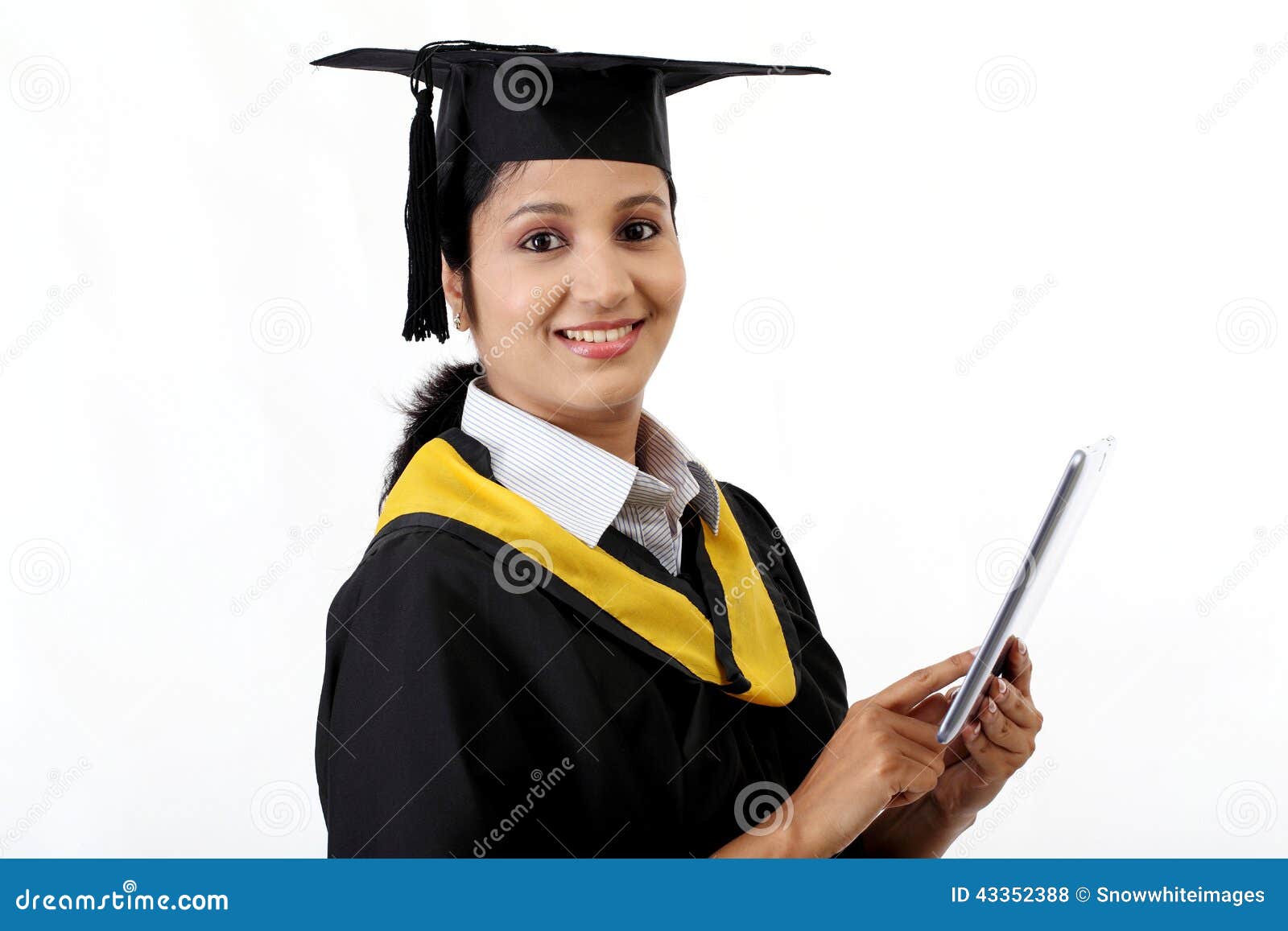 Young Female Graduated Student Using a Tablet Computer Stock Photo ...