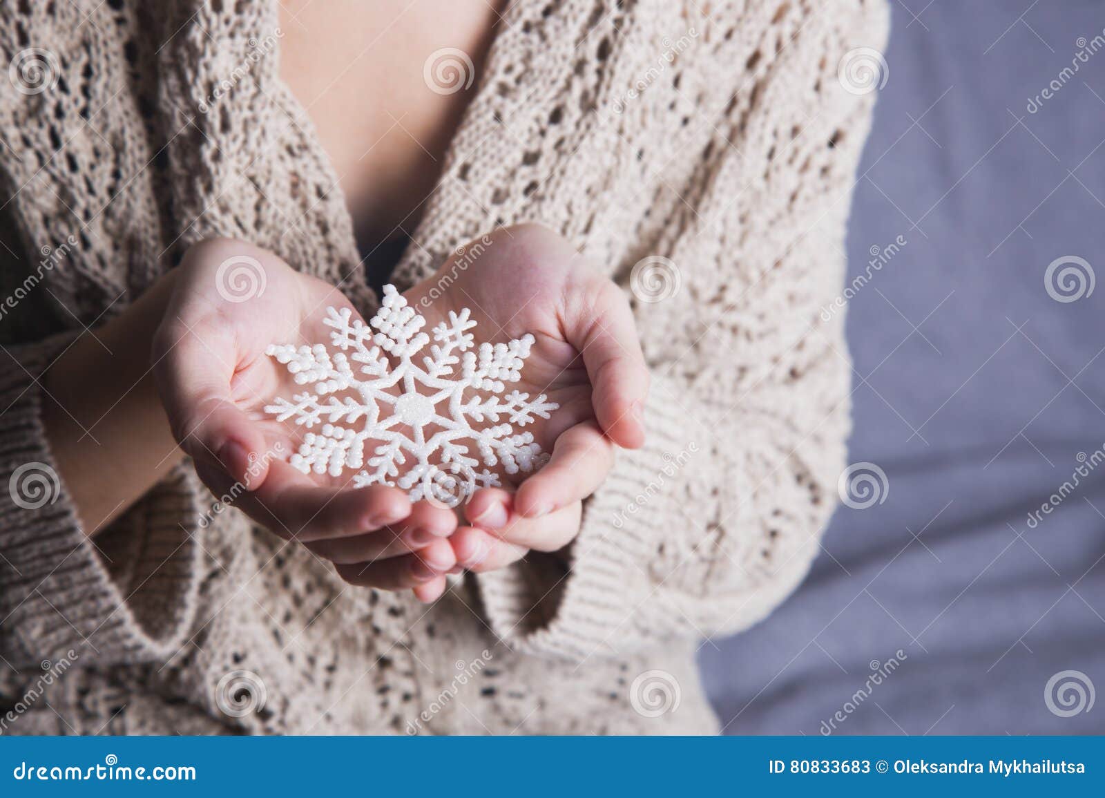 Young Female Hands Holding White Snowflake Stock Image - Image of ...