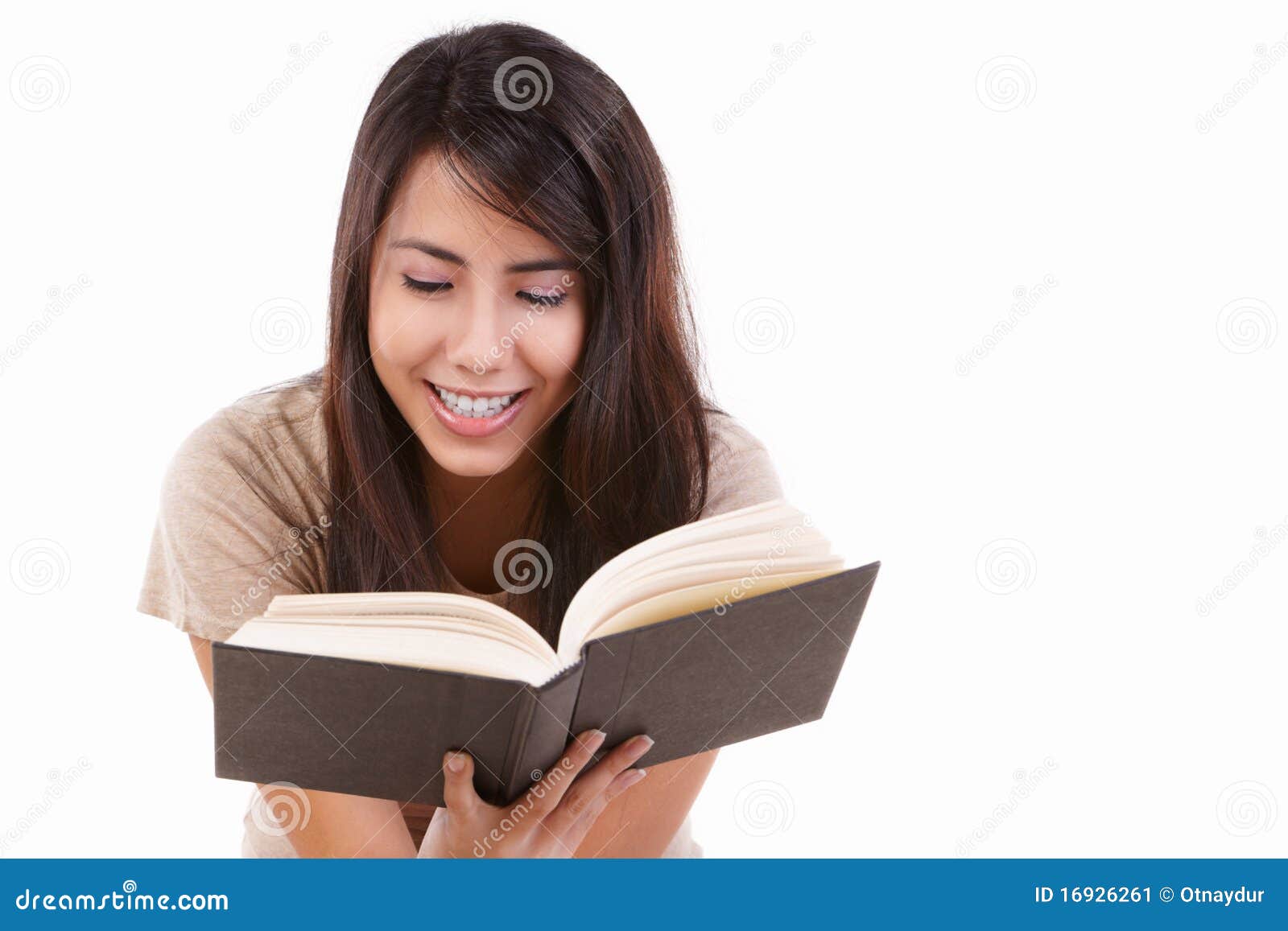 Young Female Happily Reading Book Stock Image - Image of business ...