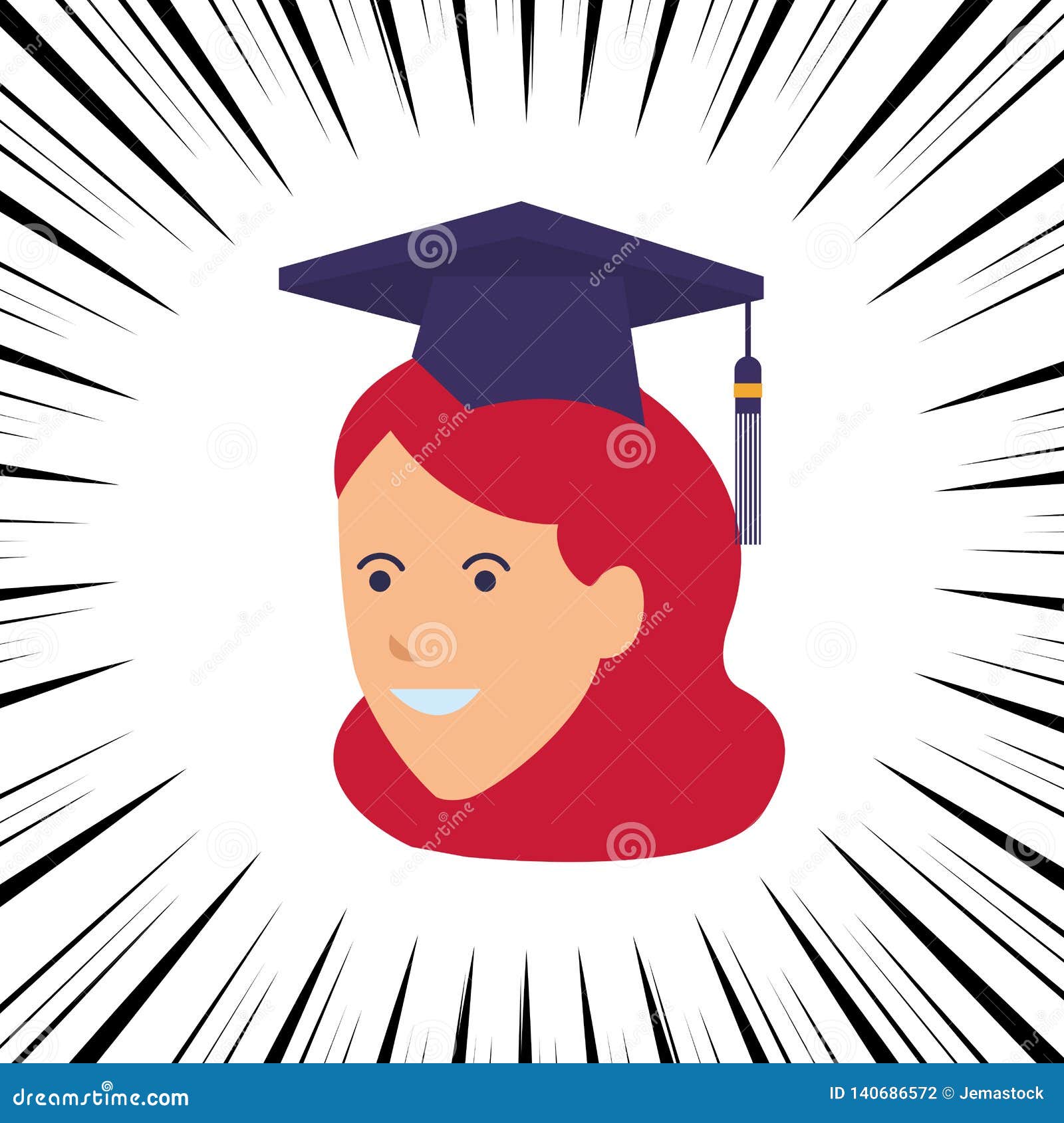Young Female Head Graduation Hat Comic Stock Vector - Illustration of ...
