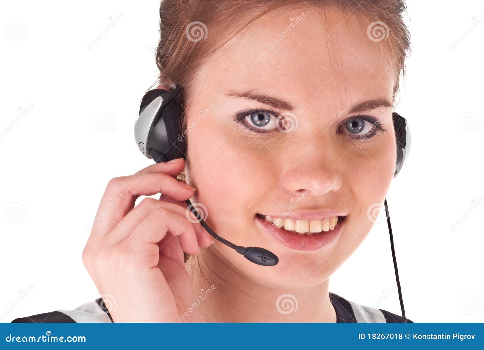 The Young Female with Headset and Smile Stock Photo - Image of device ...