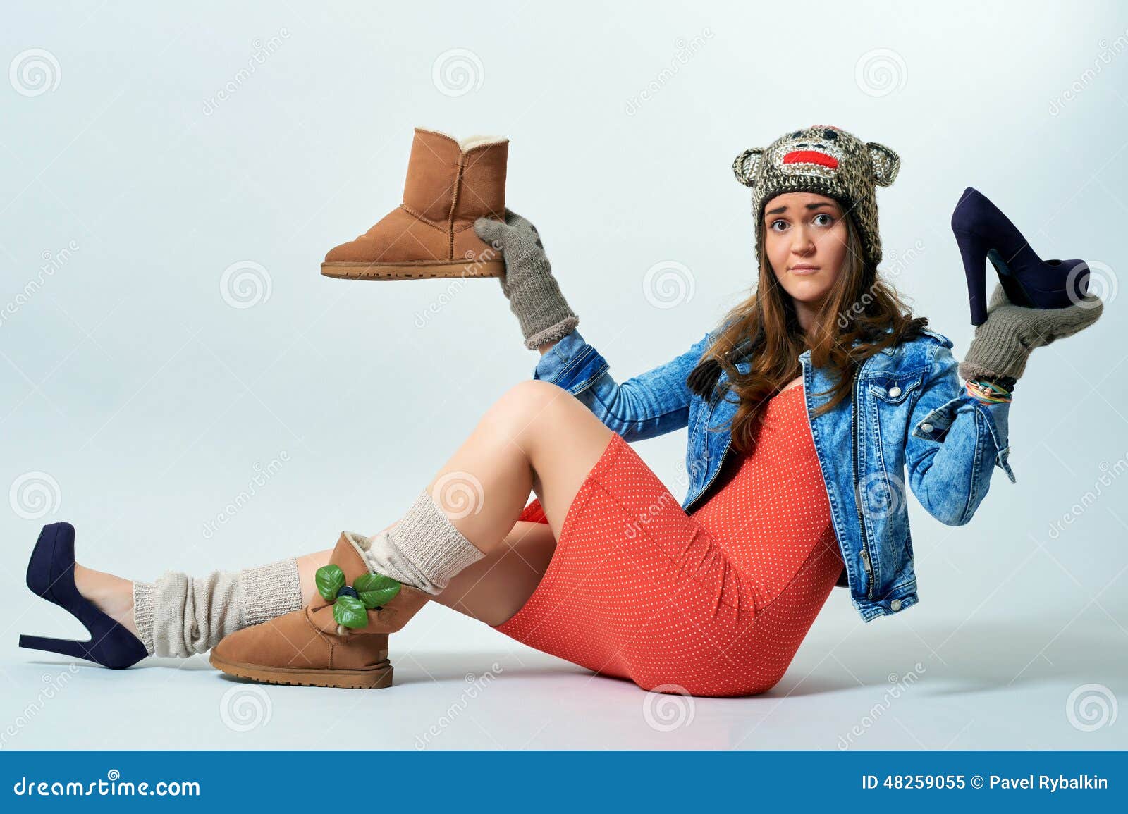 Young Female Holding a Boot One Hand Stock Image - Image of jeens ...