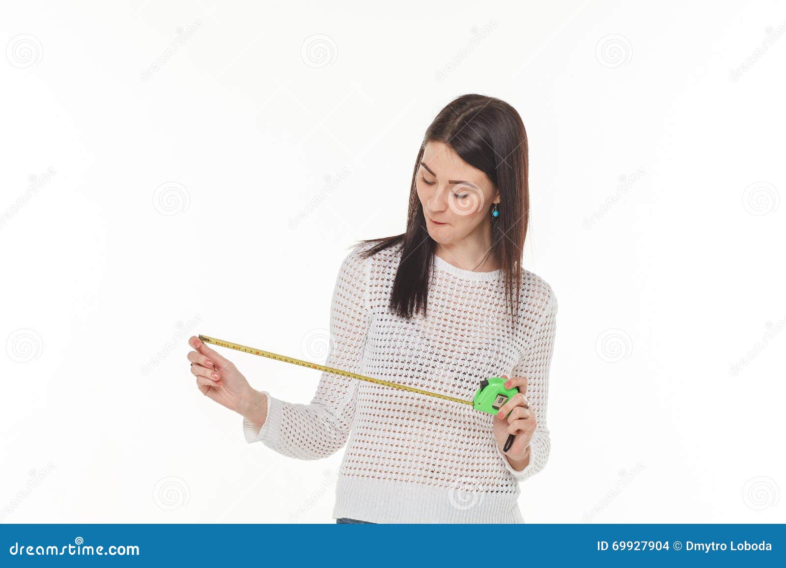 Young Female Holding Tape Measure Stock Photo - Image of occupation ...