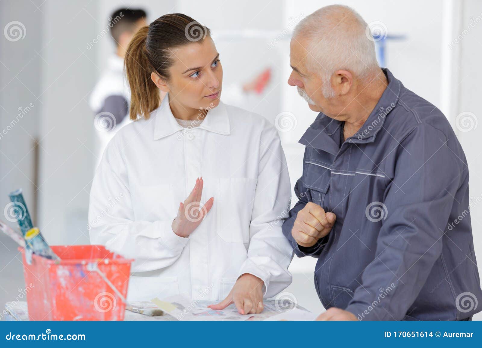 Young Female Industrial Painting Apprentice Clarifying Lesson Stock ...