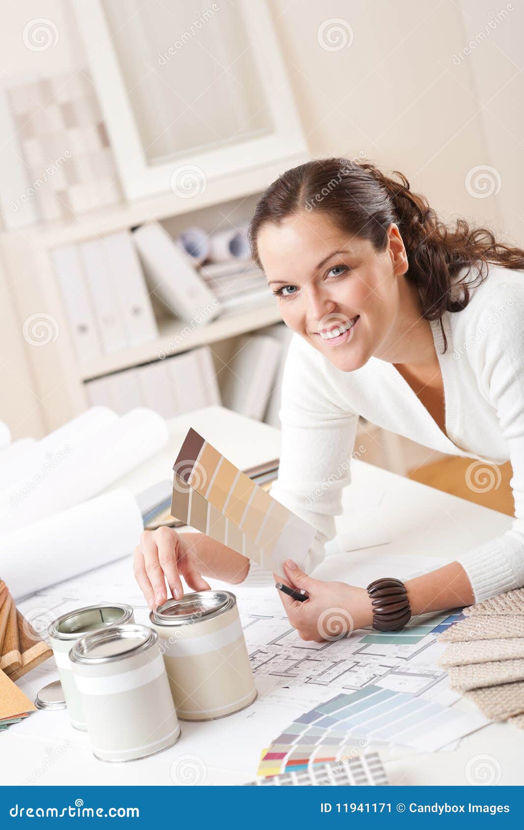 Young Female Interior Designer at Office Stock Image - Image of design ...