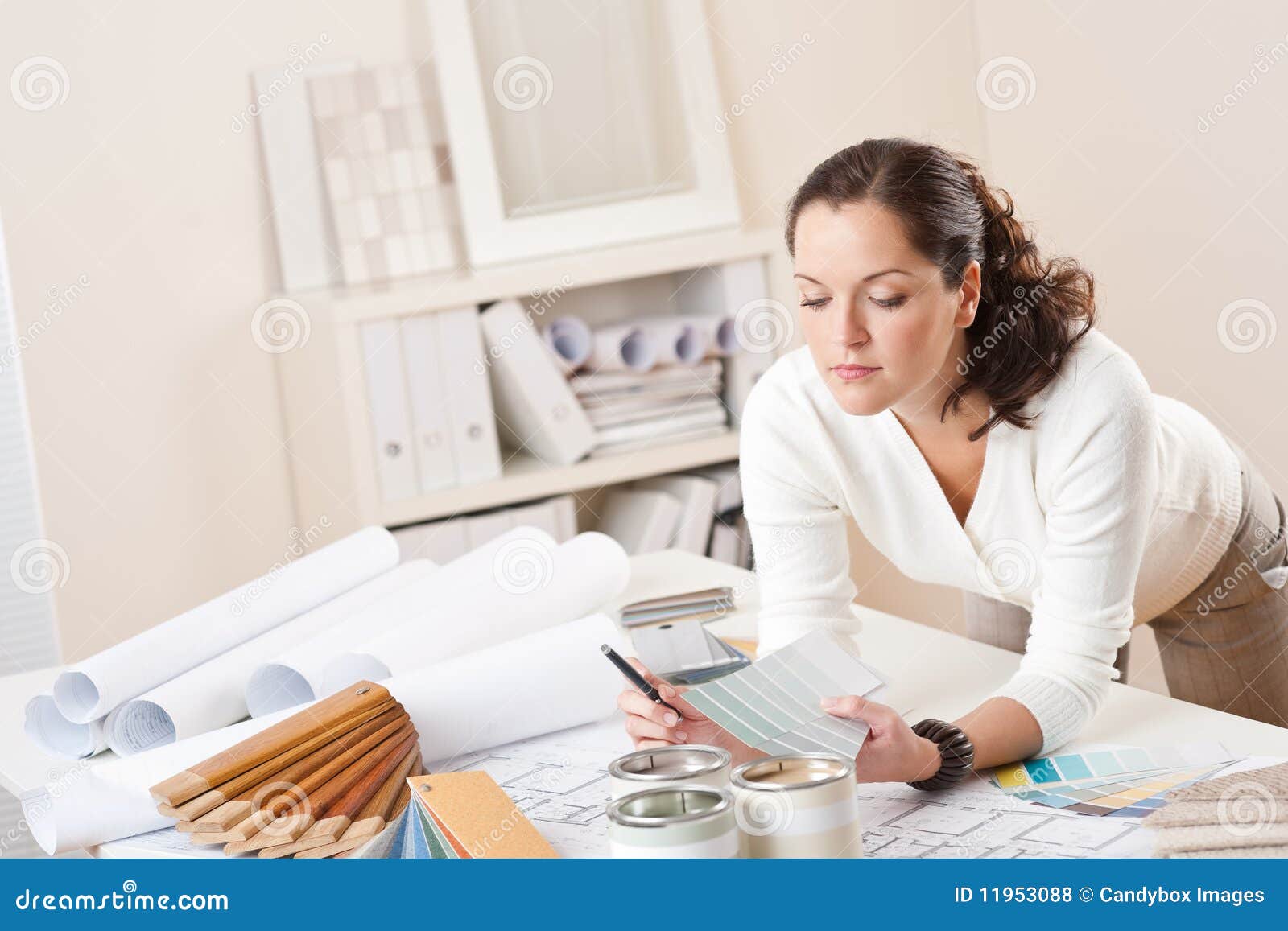 Young Female Interior Designer Working At Office Royalty Free Stock ...