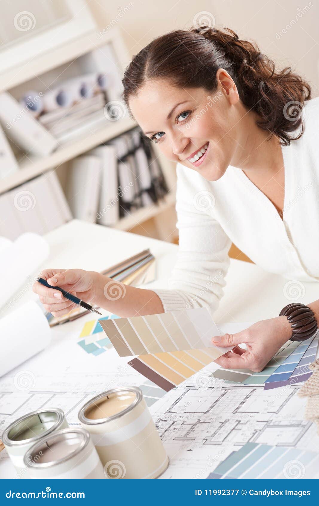 Young Female Interior Designer Working at Office Stock Image - Image of ...
