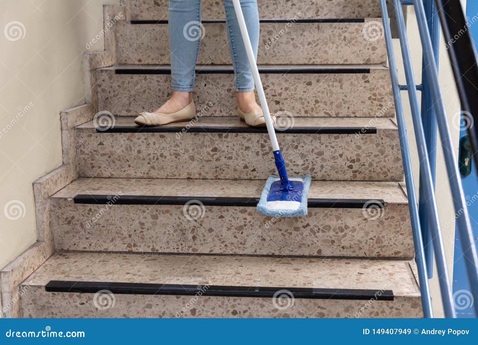 Janitor Cleaning Staircase stock image. Image of length - 149407949