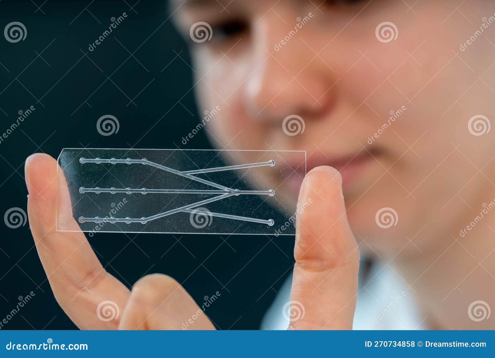 Young Female Laboratory Assistant Holds a Blank for a Lab on Chip LOC ...