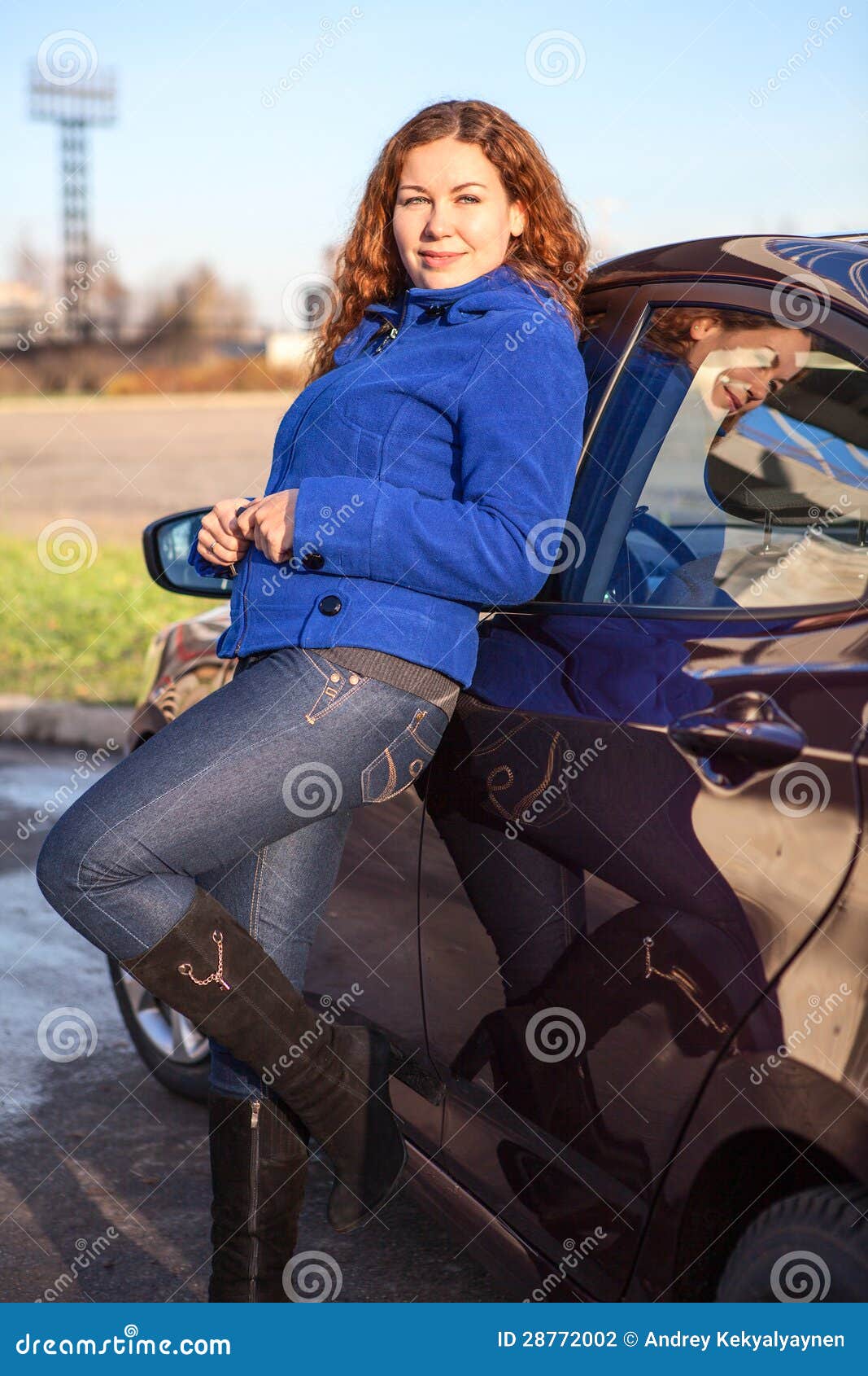 Young Female Leaning To Car Stock Photo - Image of curly, smile: 28772002