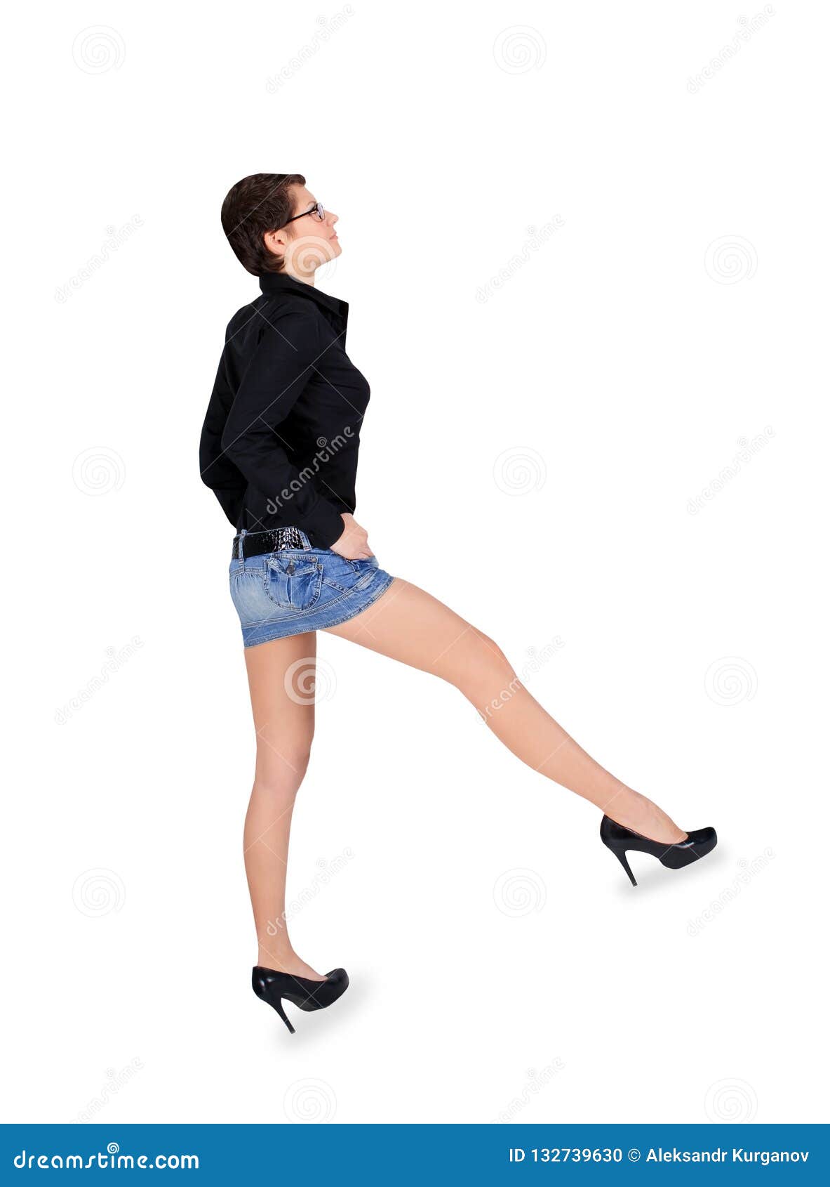 Female with Long Legs Standing Over White Stock Photo - Image of ...