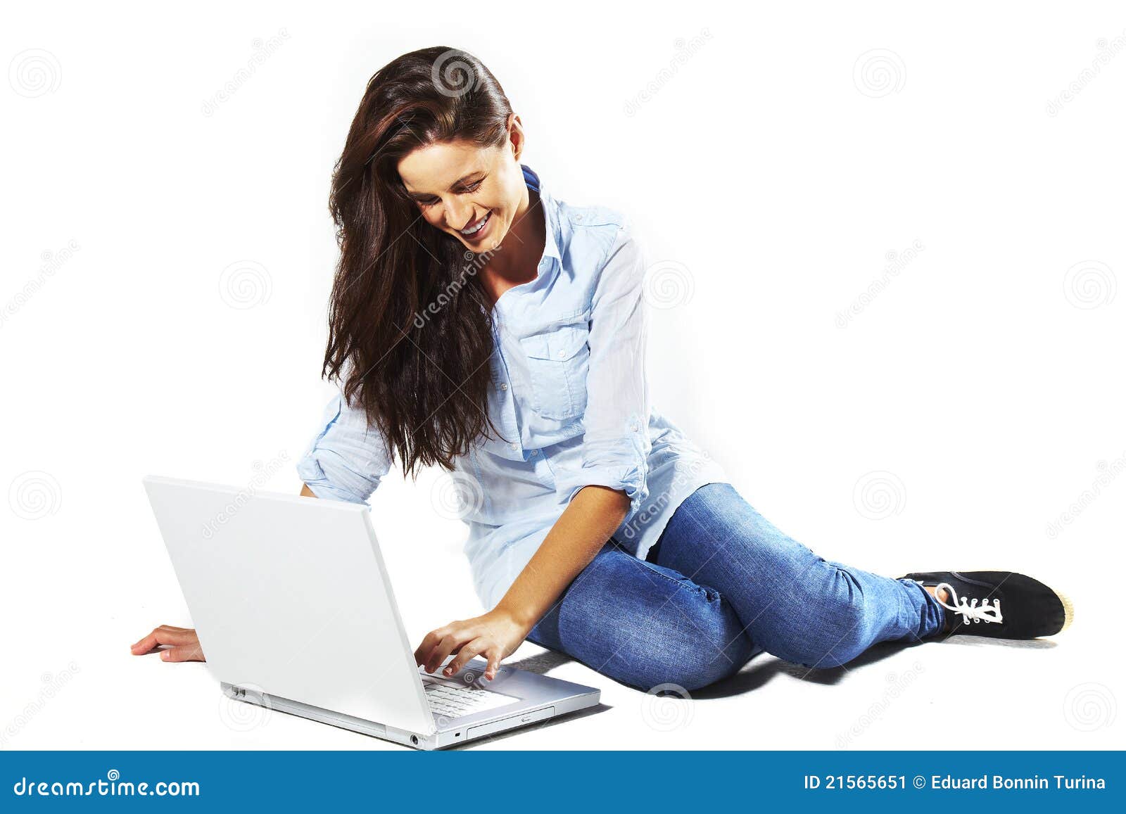 Young Female Lying Down and Using Laptop Stock Image - Image of leisure ...