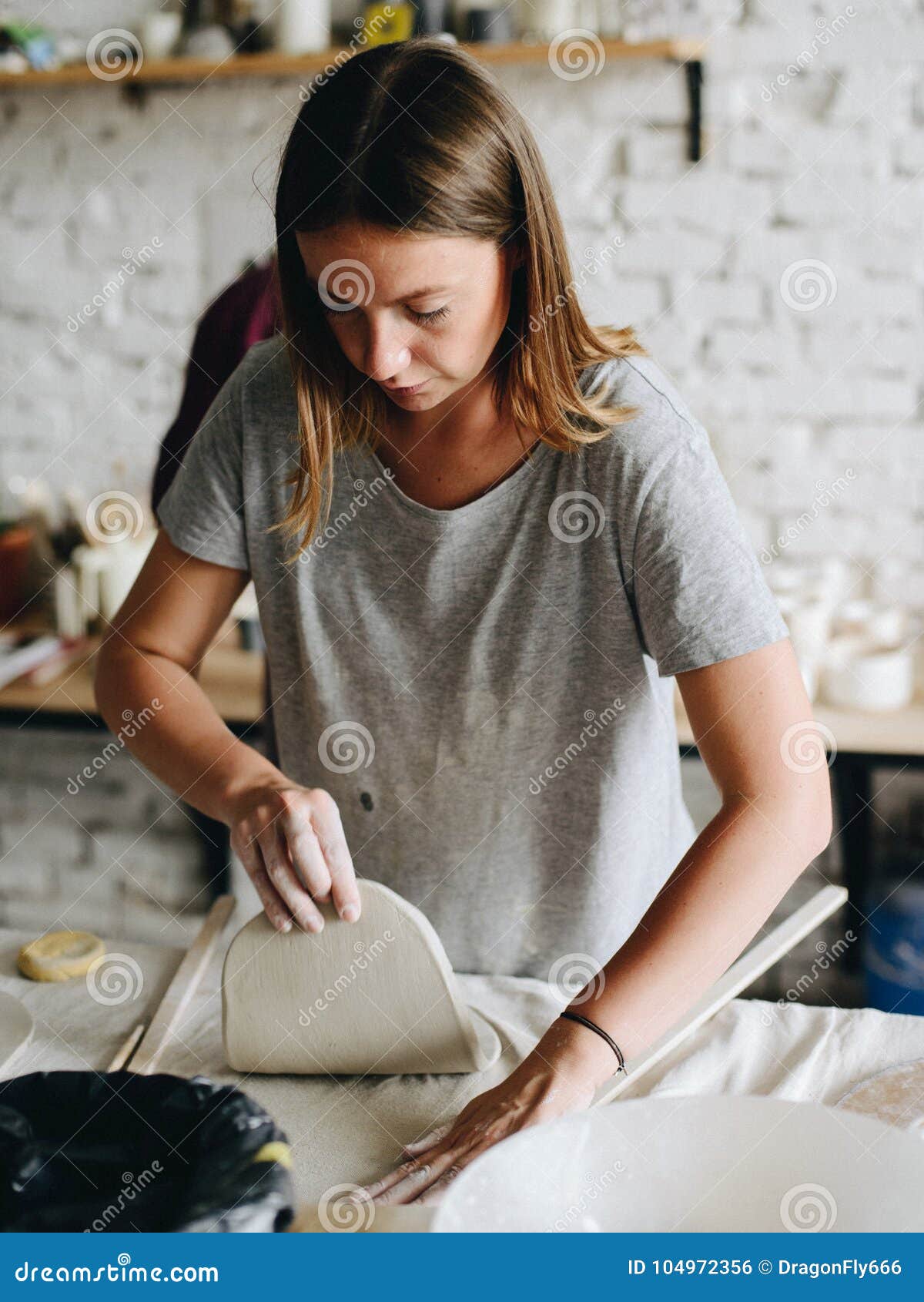 Woman Working at Pottery Studio Stock Photo - Image of girl, molding ...