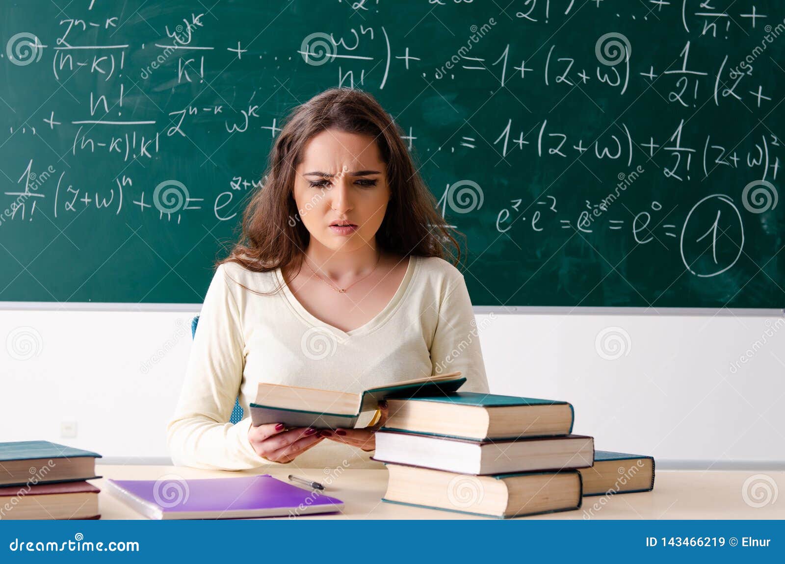 The Young Female Math Teacher in Front of Chalkboard Stock Image ...