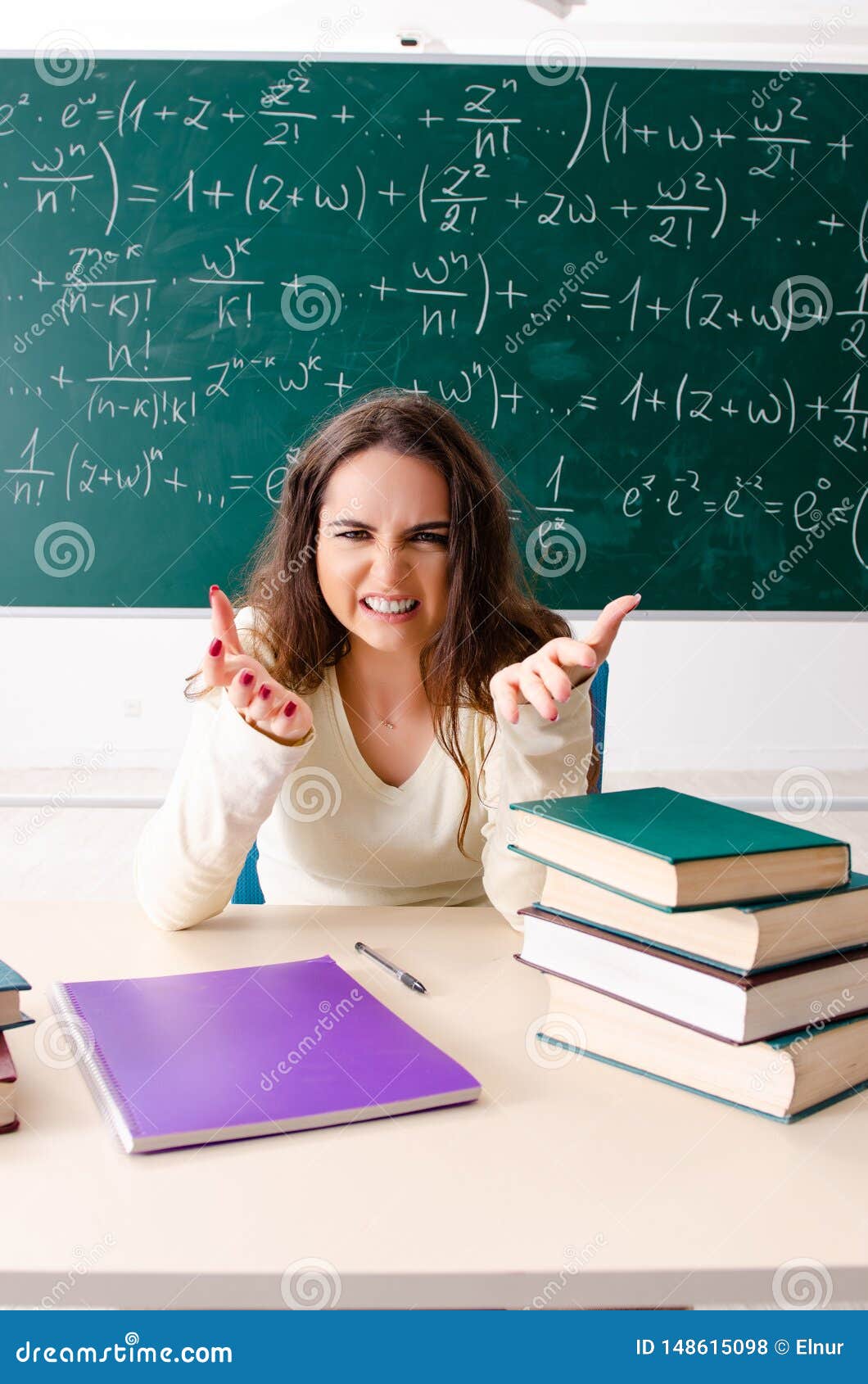 Young Female Math Teacher in Front of Chalkboard Stock Photo - Image of ...