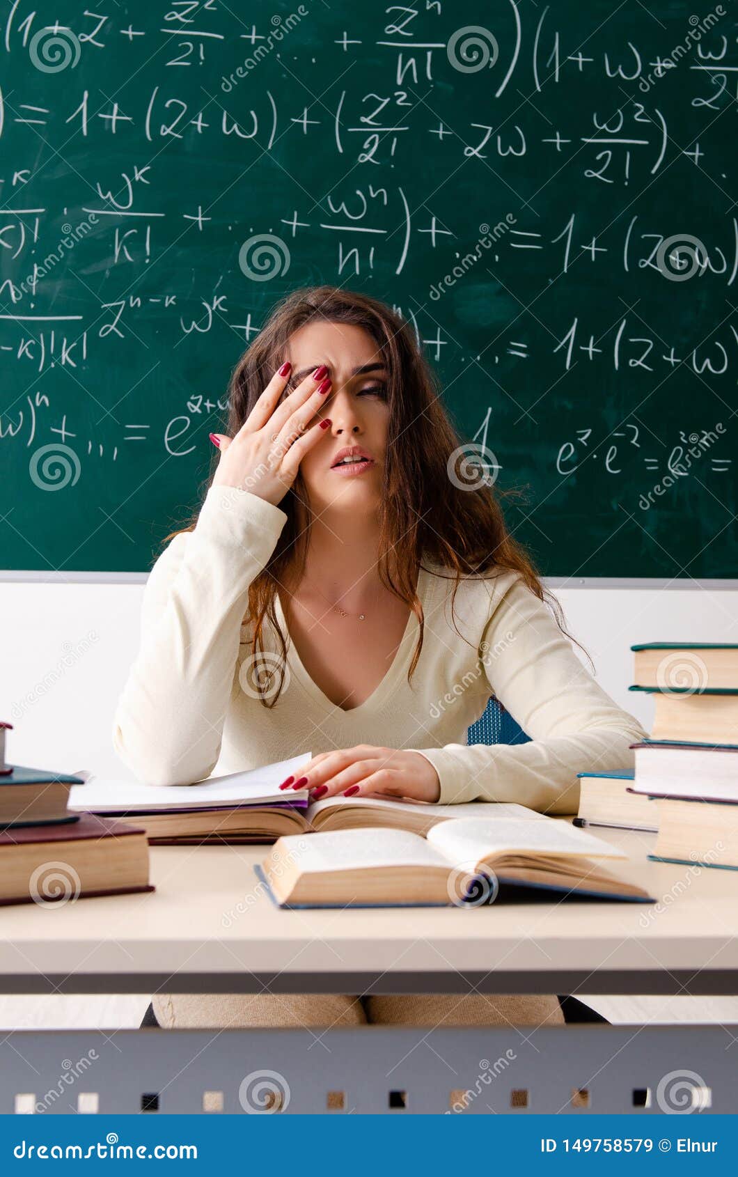 Young Female Math Teacher in Front of Chalkboard Stock Image - Image of ...
