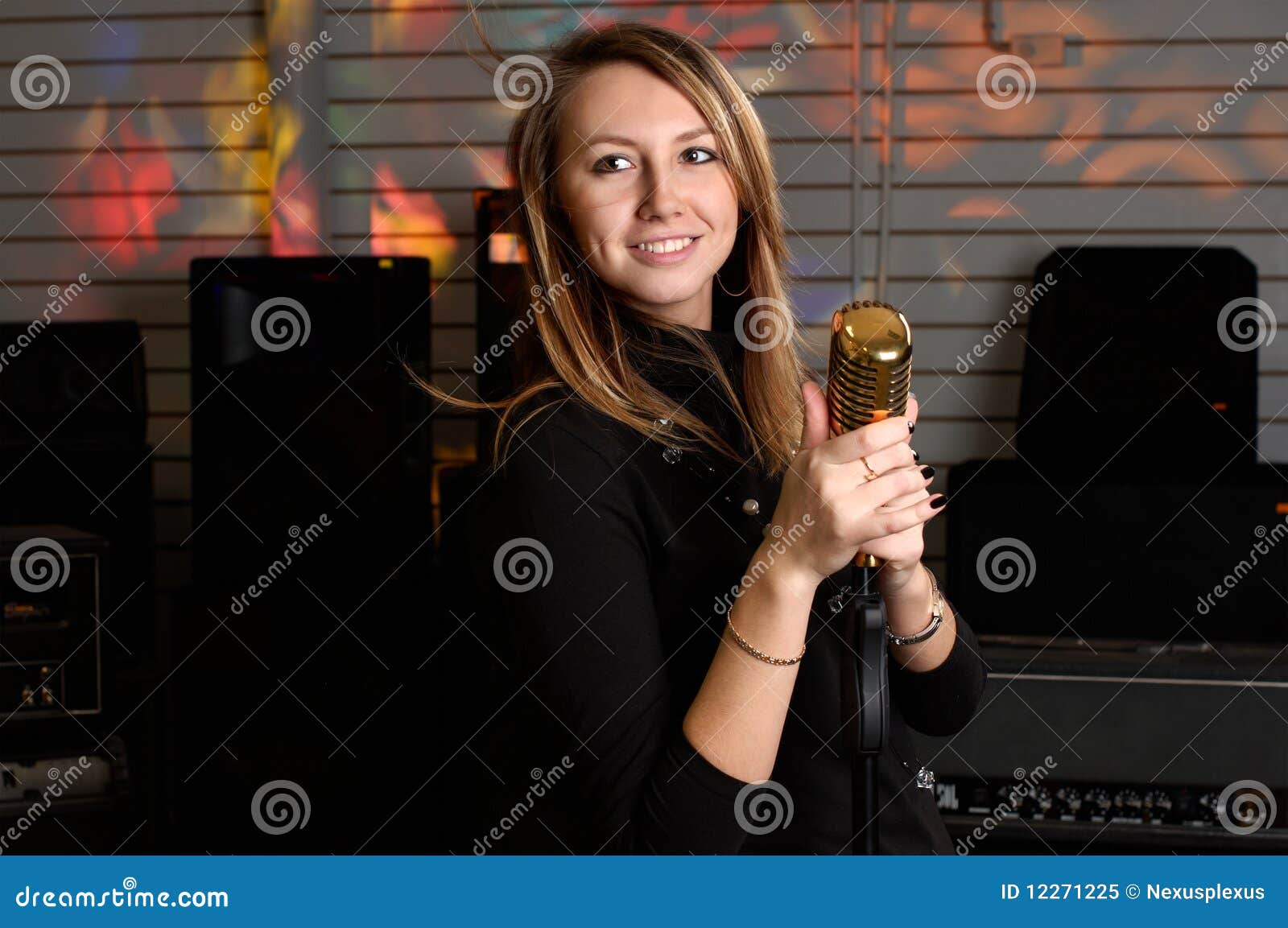 Young Female with Microphone Stock Image - Image of casual, beautiful ...