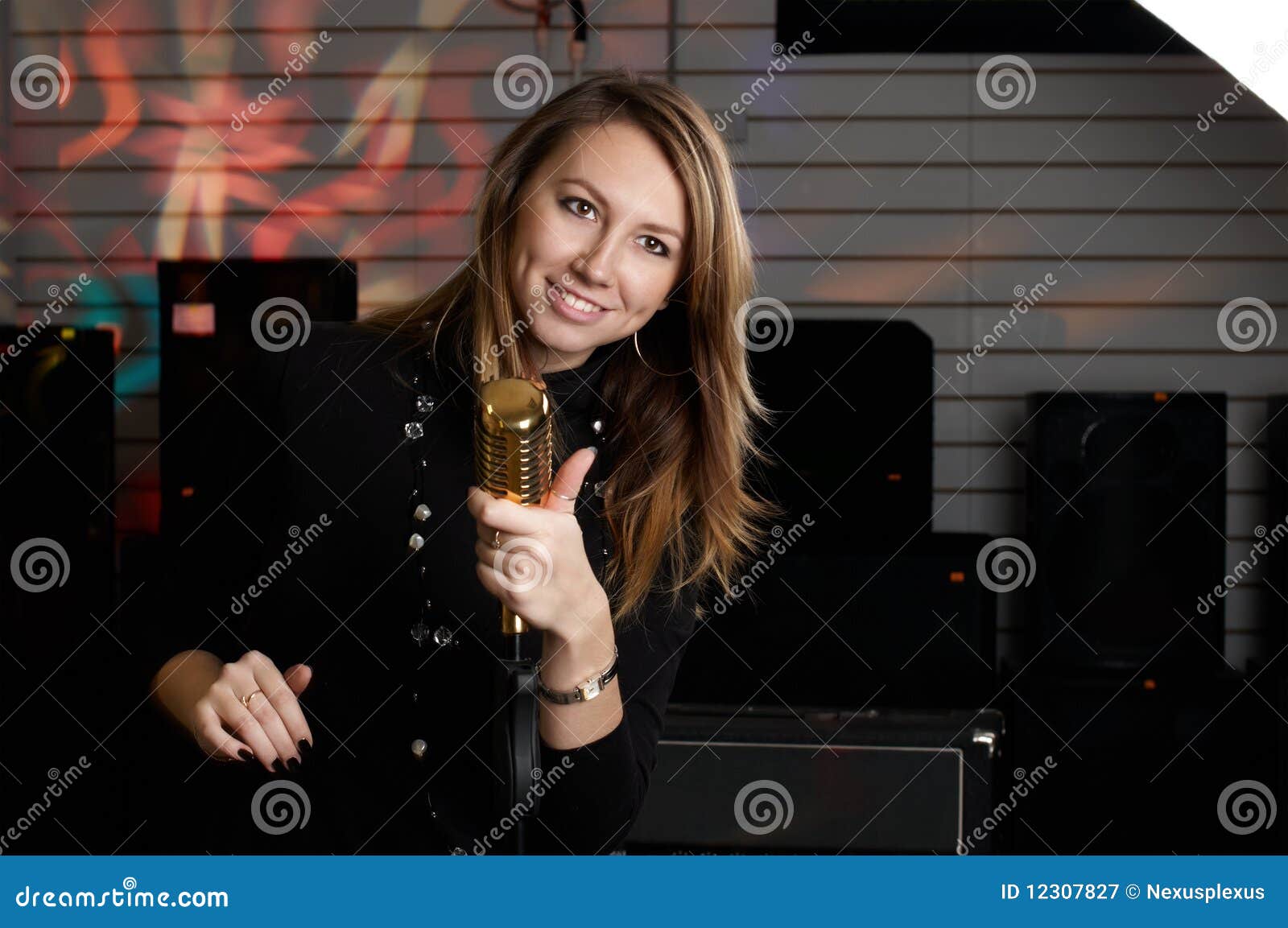 Young Female with Microphone Stock Image - Image of hobbies, open: 12307827