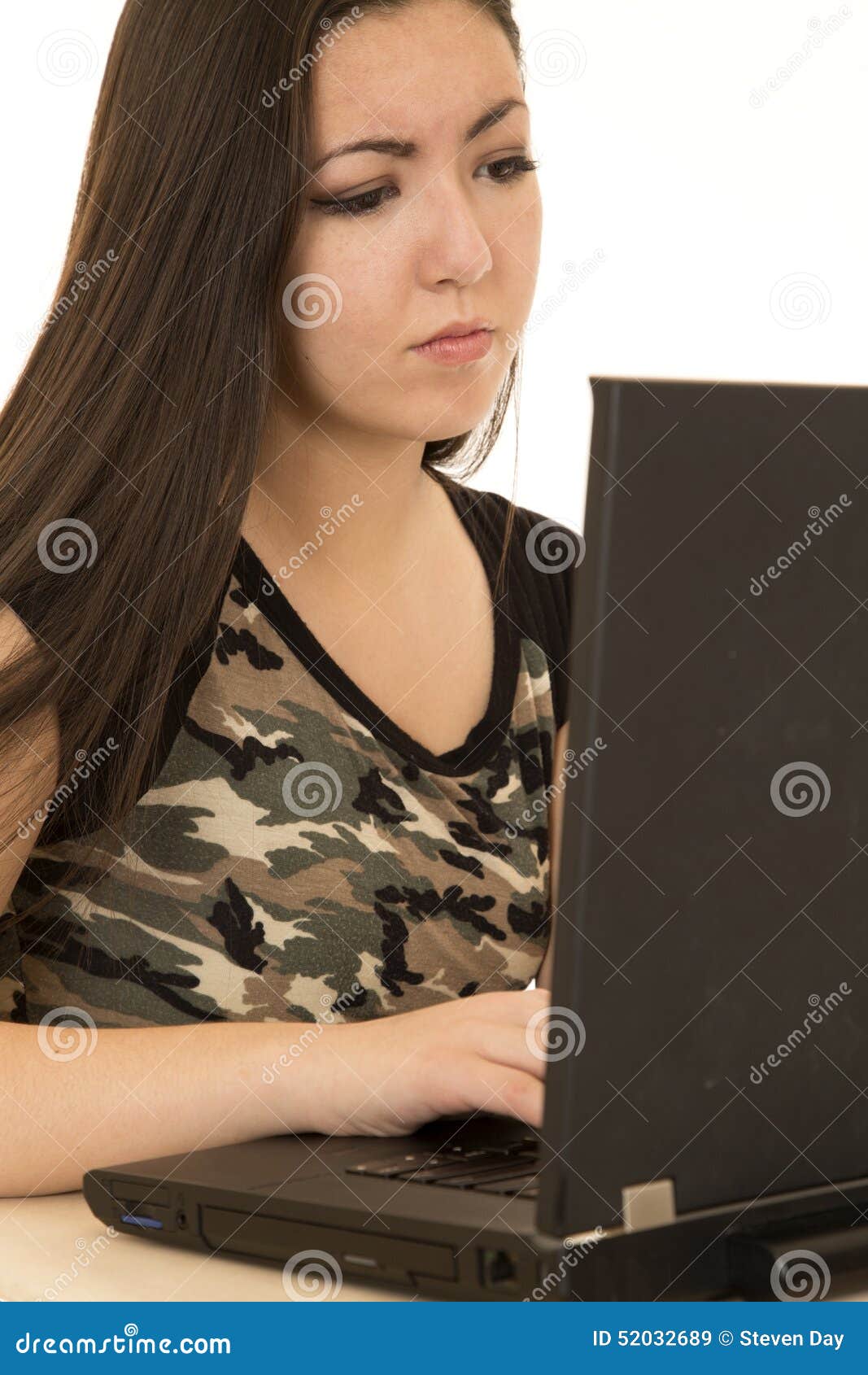 Young Female Model Concentrating Working on Laptop Computer Stock Image ...