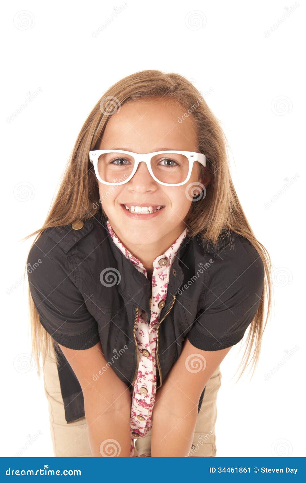 Young Female Model in Glasses Leaning Forward Stock Image - Image of ...