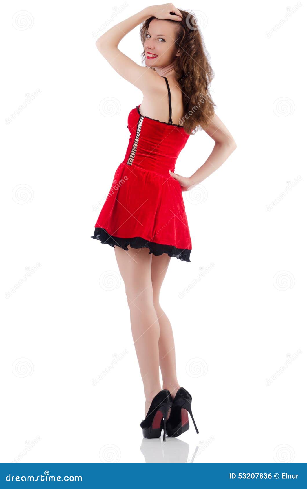 Young Female Model Posing in Red Mini Dress Stock Photo - Image of cute ...