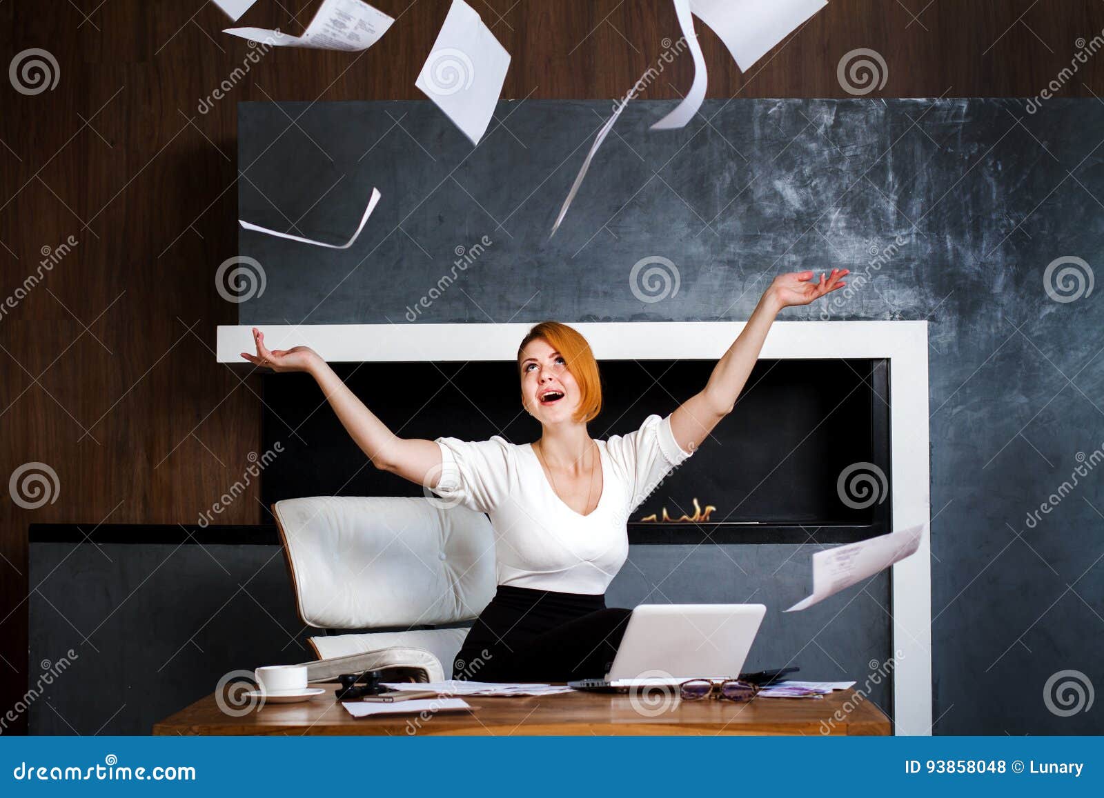 Young Female Office Worker Throws the Paper Stock Photo - Image of ...