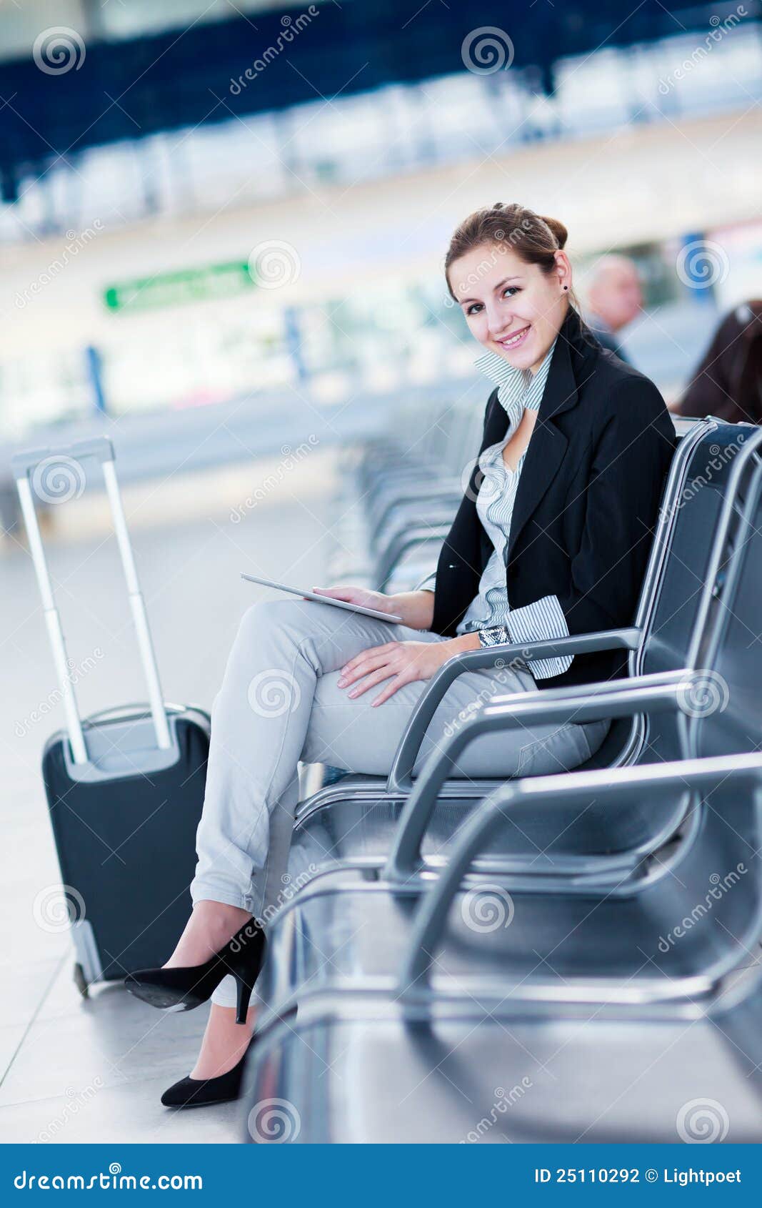 Young Female Passenger at the Airport Stock Photo - Image of happy ...