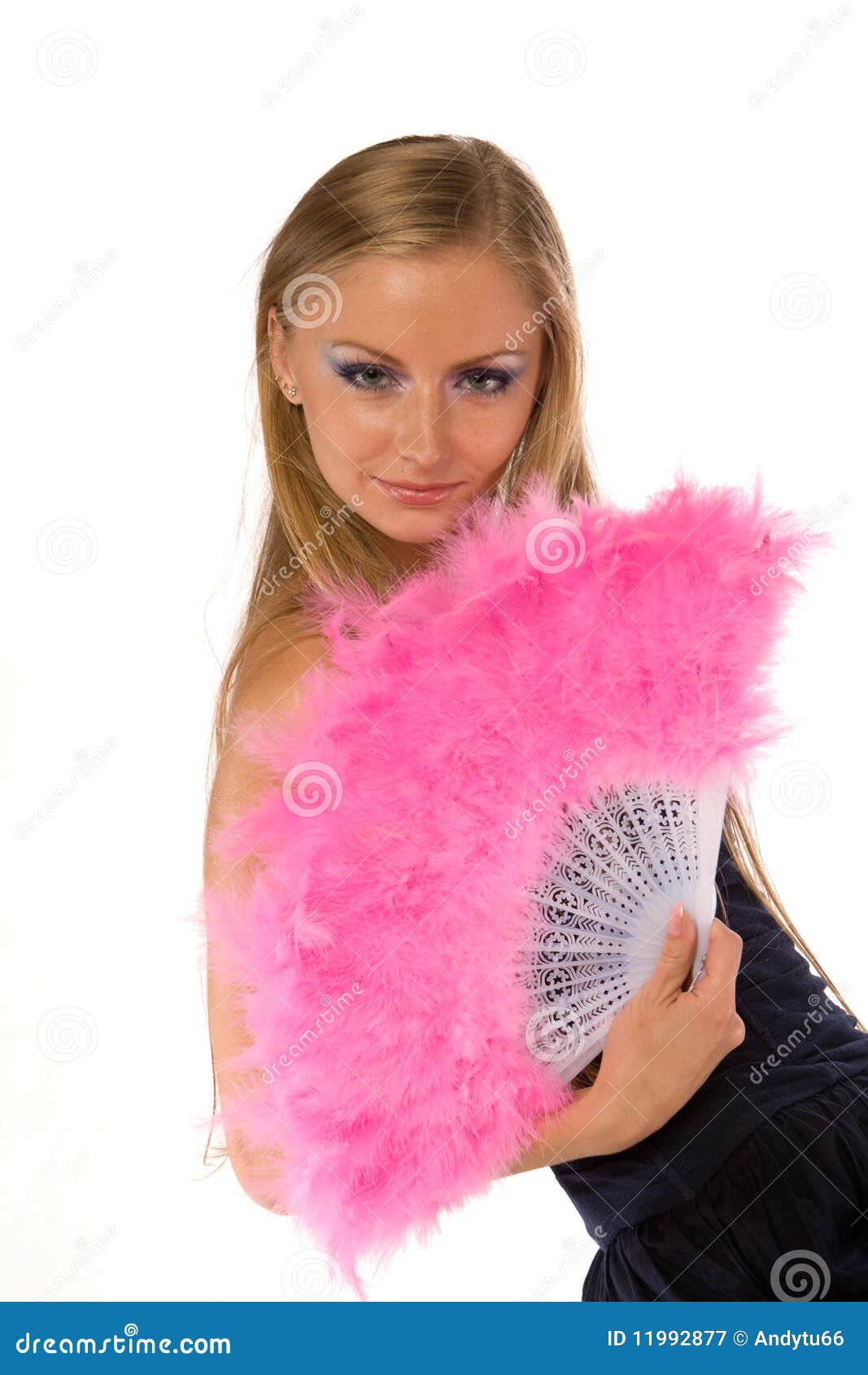 Young Female with Pink Hand Fan Isolated Stock Image - Image of posing ...