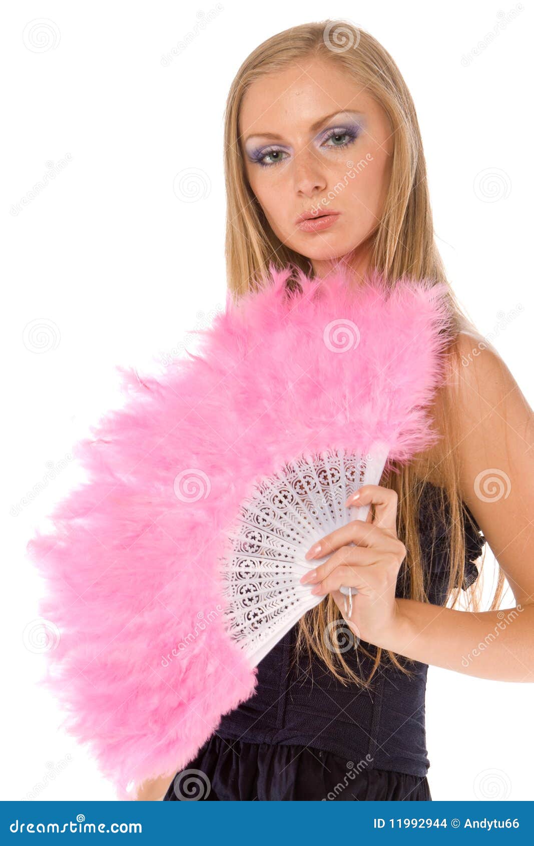 Young Female with Pink Hand Fan Isolated Stock Photo - Image of happy ...