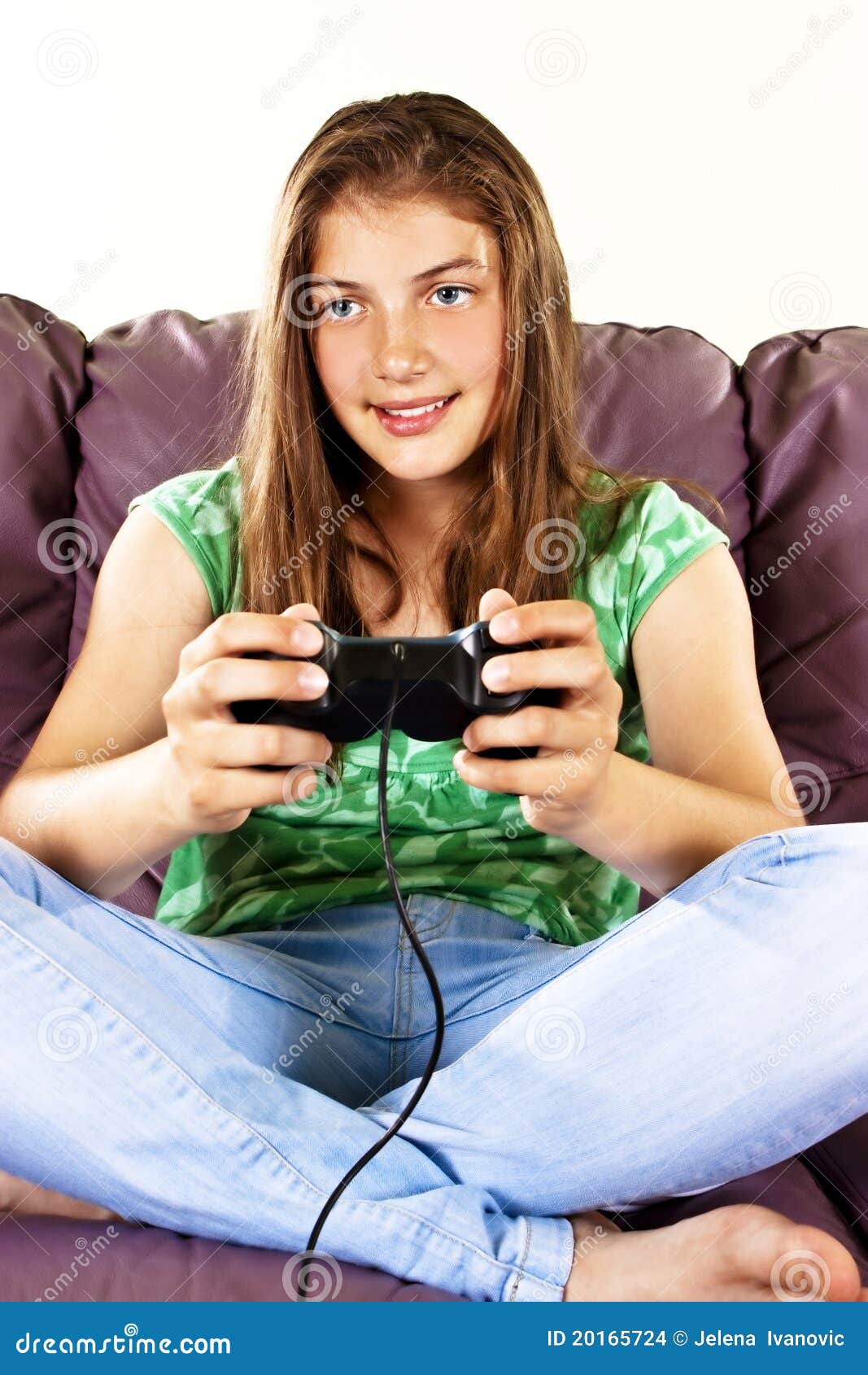 Young Female Playing Video-games Stock Photo - Image of interior ...