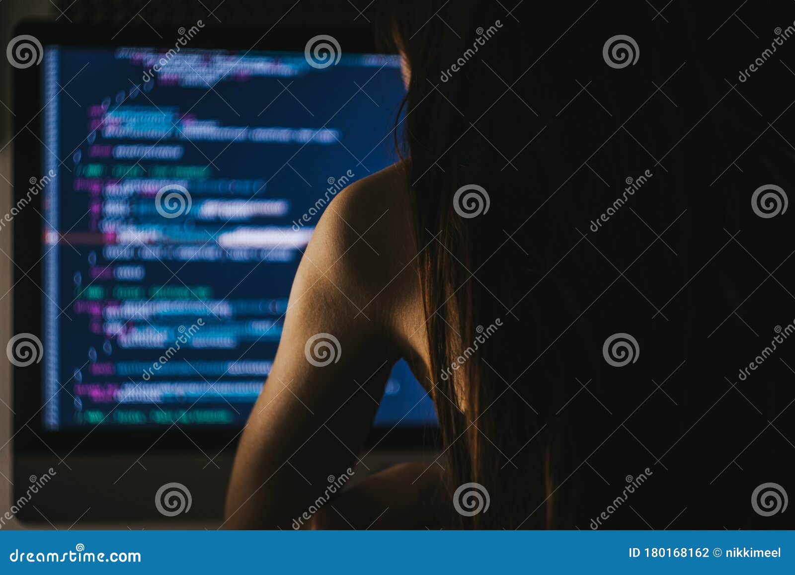 Young Female Programmer Writes Program Code on a Computer. Stock Photo ...