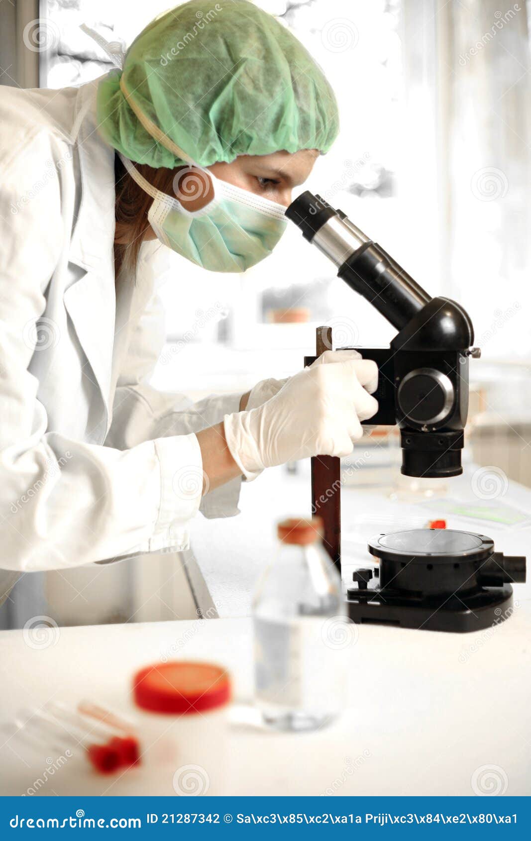 Young Female Researcher with Microscope Stock Photo - Image of pretty ...